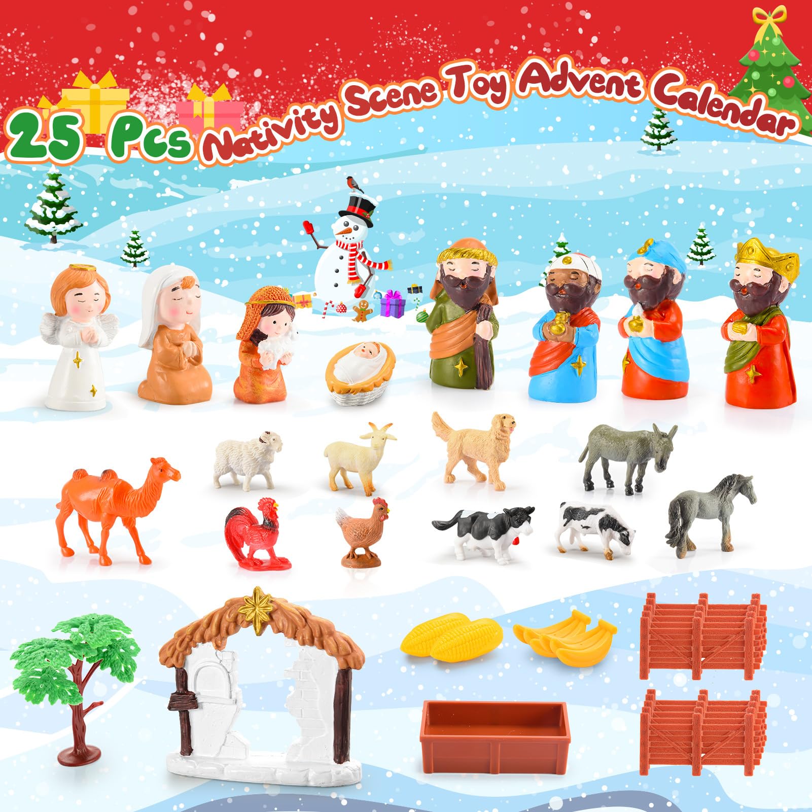 Geebiiny Kids Advent Calendar 2024,Nativity Advent Calendar Scene Set ...