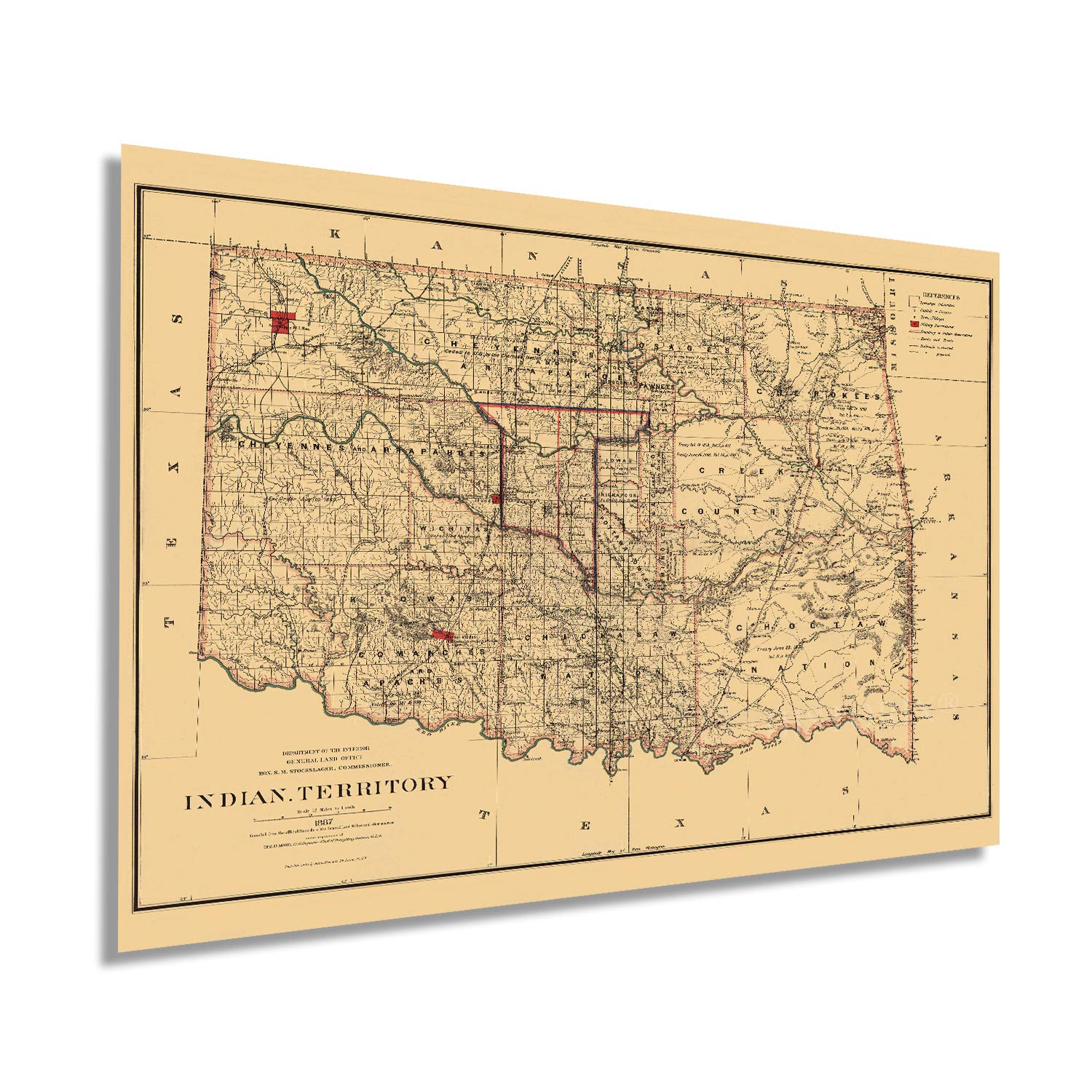 Snapklik.com : Vintage 1887 Indian Territory Oklahoma Map - 18x24 Inch ...