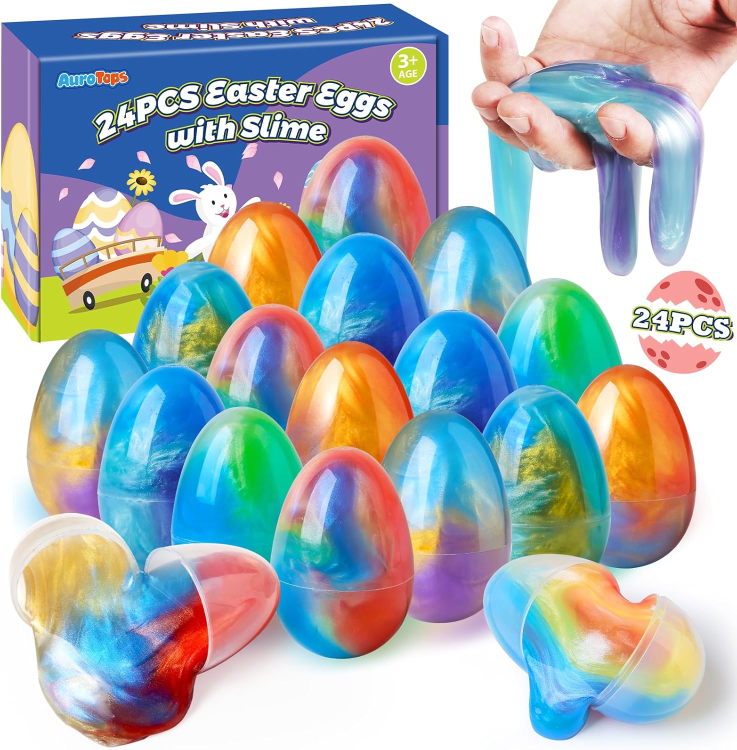 Amazon.com: AuroTops 24 PCS Prefilled Easter Eggs with Galaxy Slimes ...