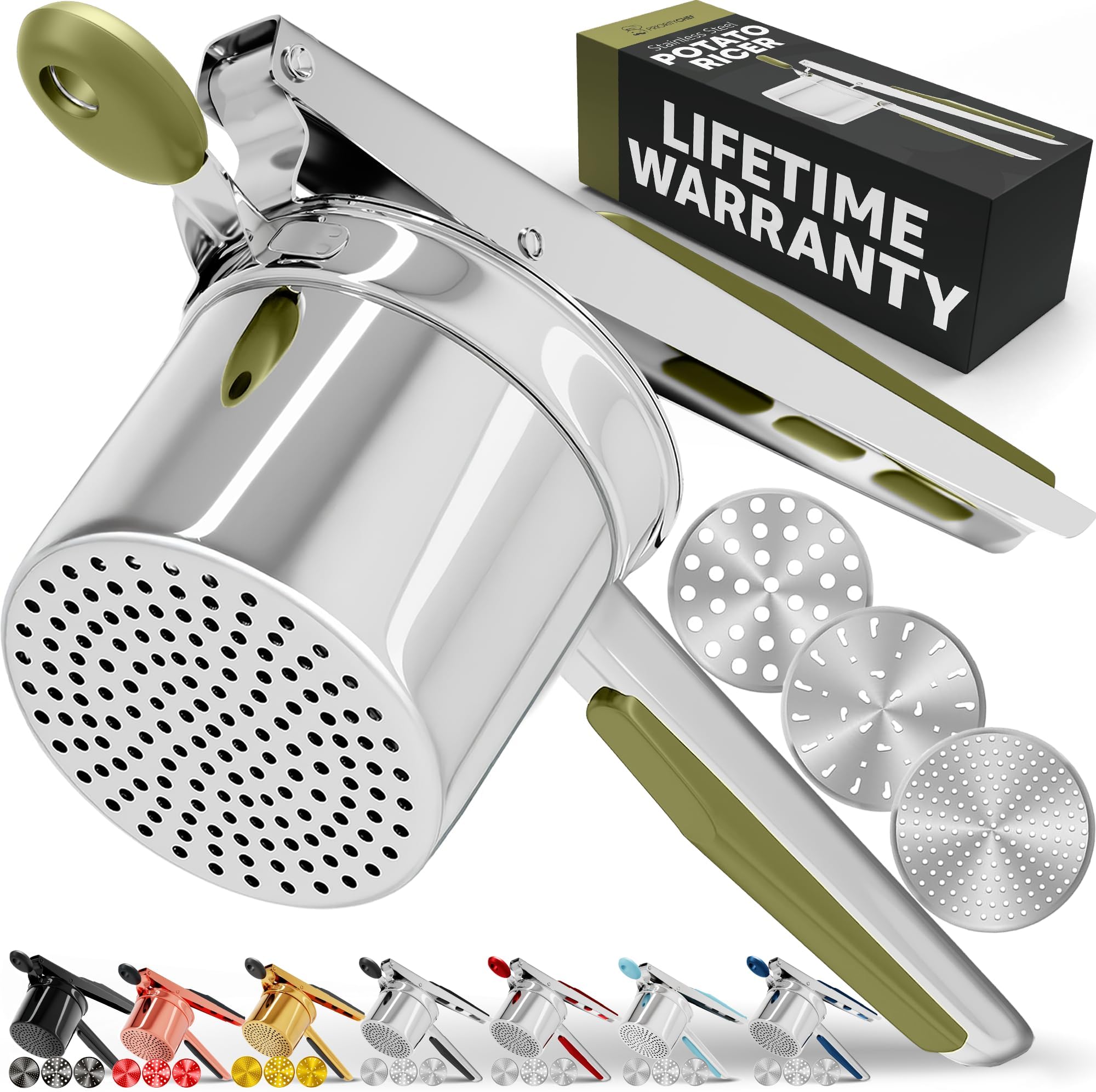 Amazon.com: PriorityChef Large 15oz Potato Ricer With 3 Discs, Heavy ...