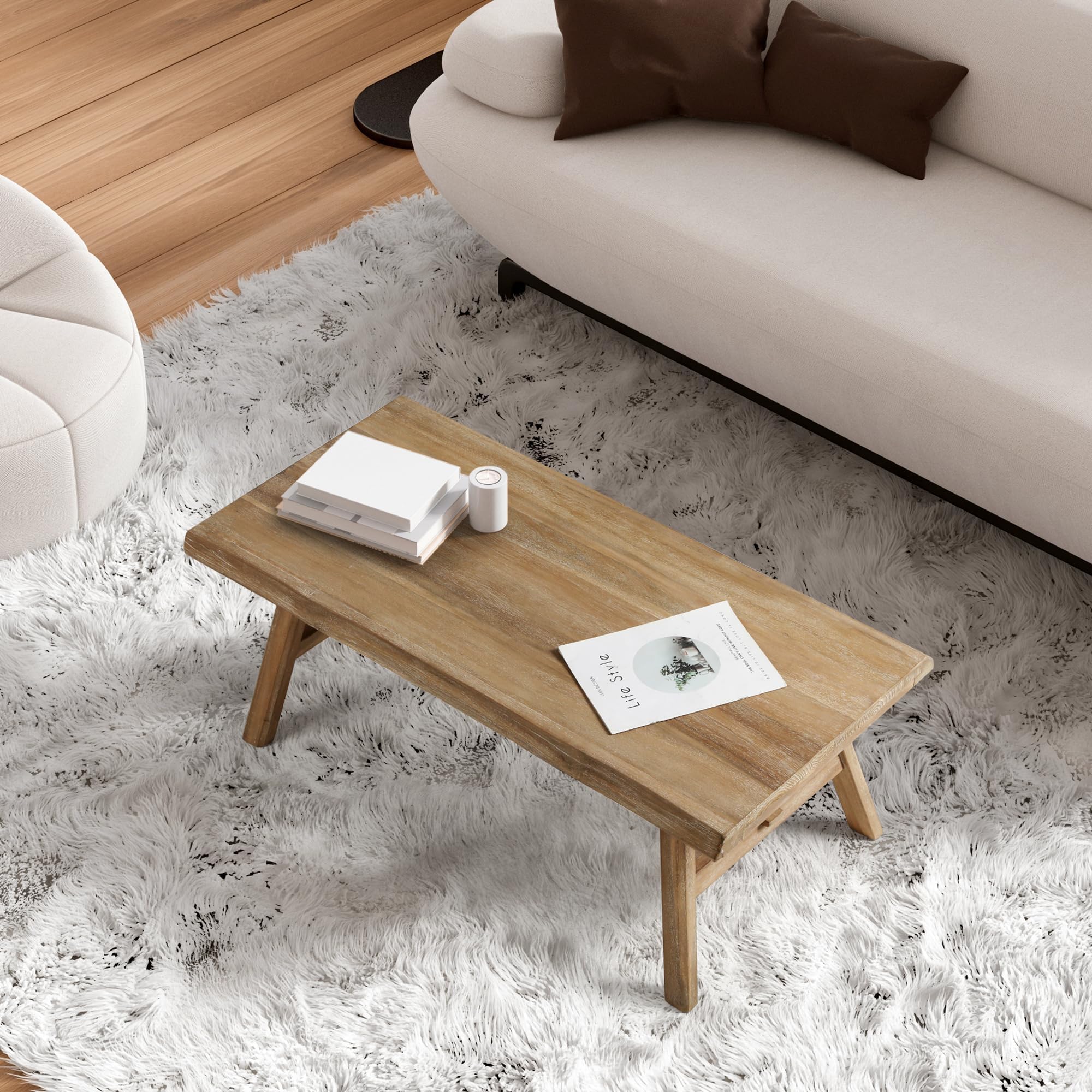 Snapklik.com : Wnutrees 43" Farmhouse Solid Wood Coffee Table