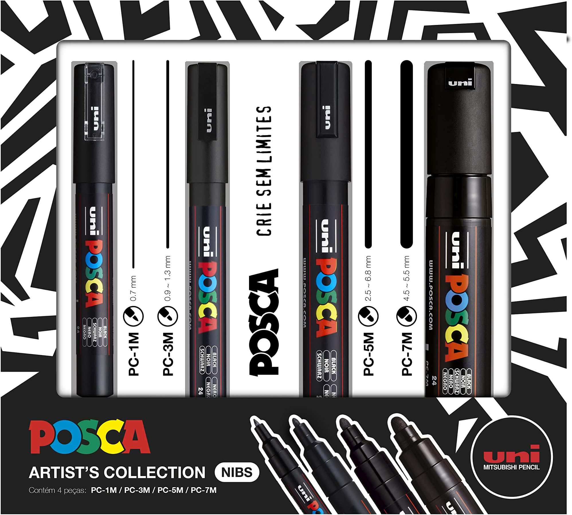 POSCA Artist's Collection Nibs Preta, Caixa com 4 unidades (Pontas ...