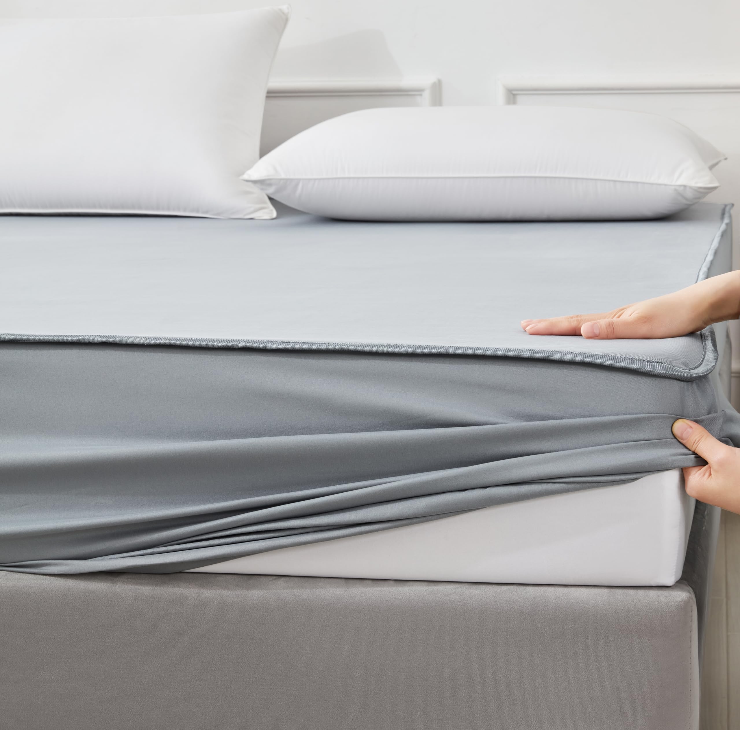 Amazon｜【Q-max0.51】Tametra 接触涼感 夏用 パッド一体型ボックスシーツ 冷感 シーツ 強冷感&速乾 一枚2役-パッドとシーツが 着脱簡単 オールシーズンで使える 抗菌 ...