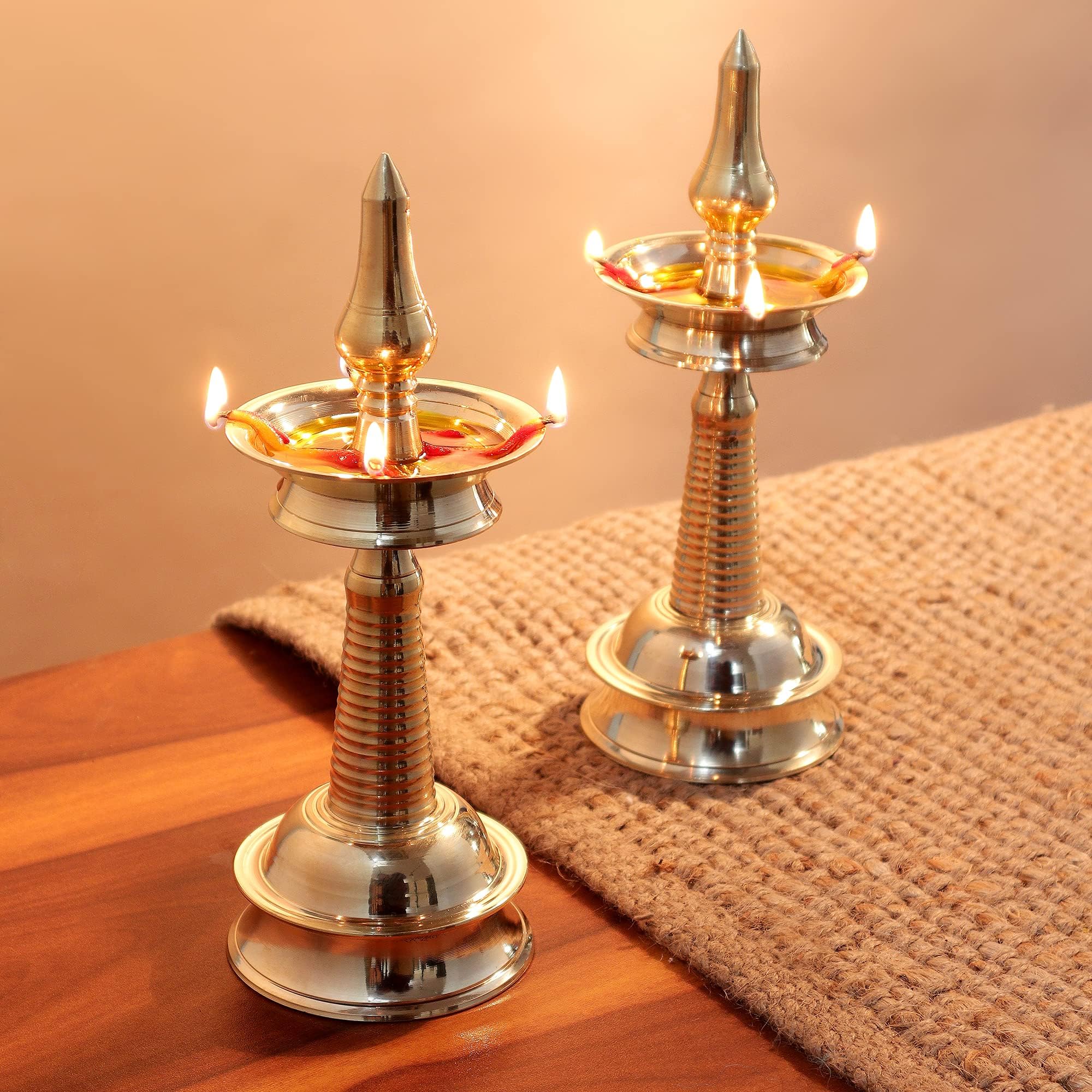 Amazon.com: Hashcart Kerala Diya Brass Diya for Puja (10 inch, Set of 2 ...