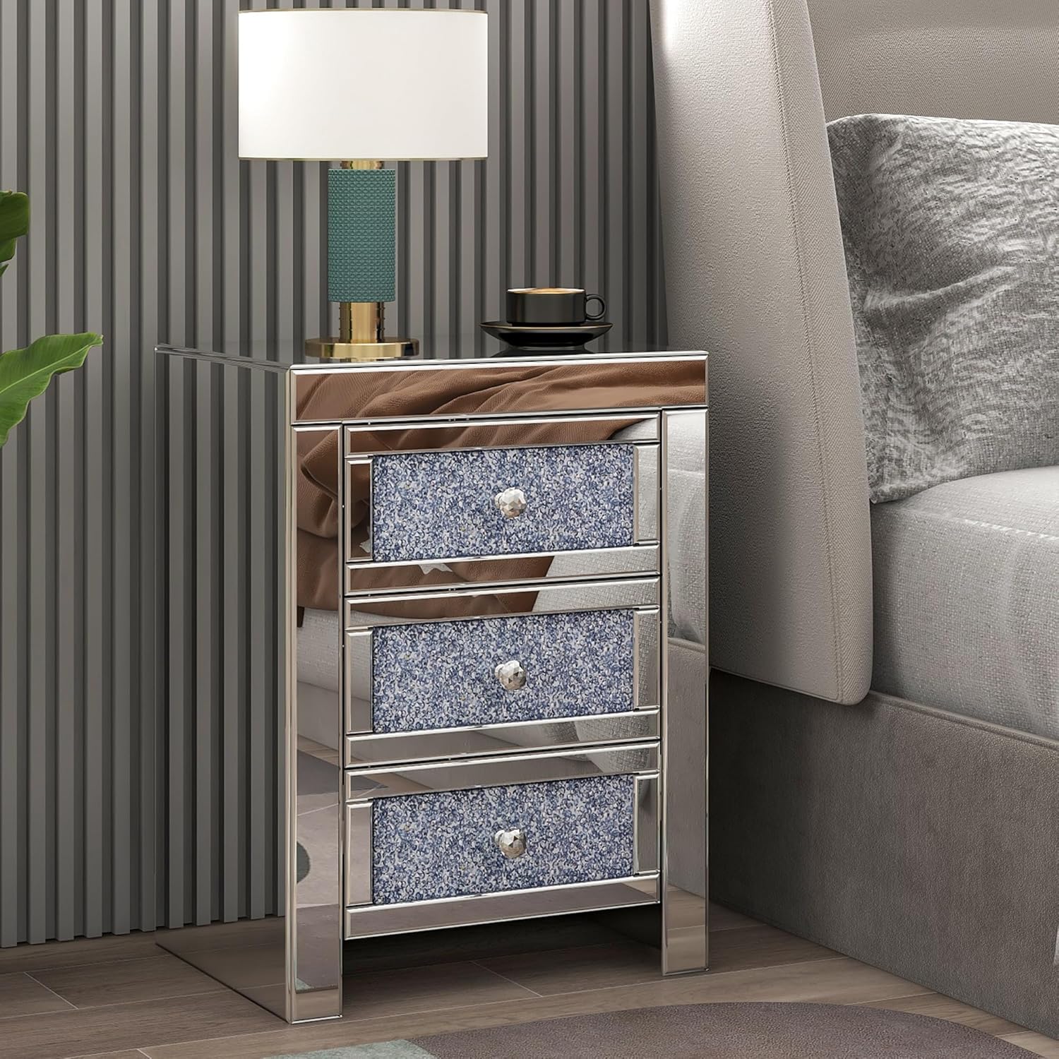 Amazon.com: ESKYLER Mirrored Nightstand with Crystal Decor 3 Drawers ...