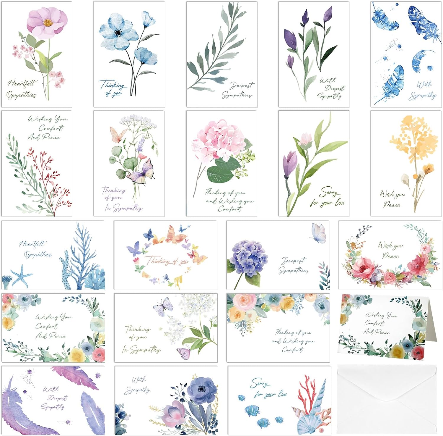 Amazon.com : Glenmal 200 Sets Sympathy Cards Assorted Bulk with Blank ...