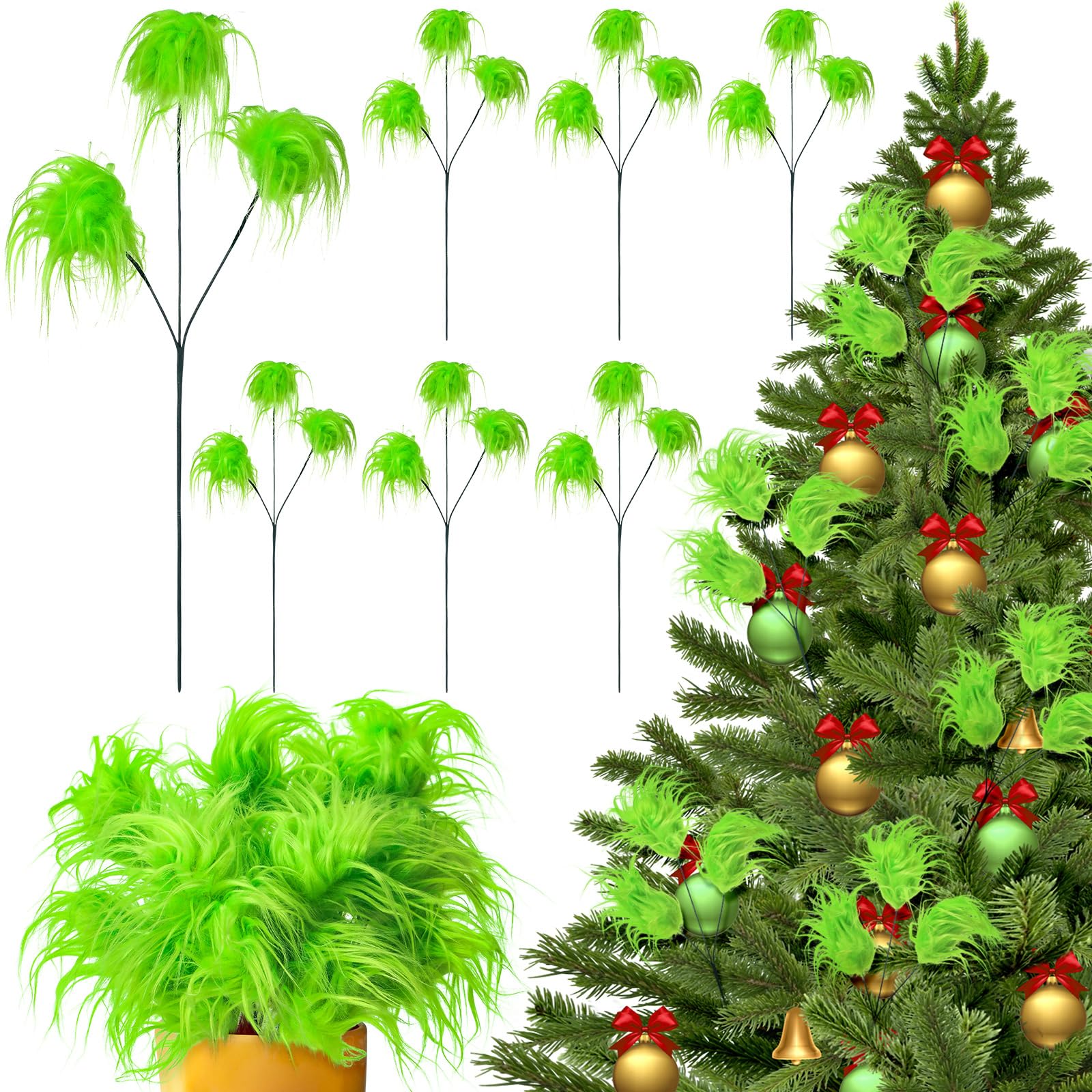 Amazon.com: 6 Pcs Green Furry Christmas Tree Picks Decoration 16" Lime ...