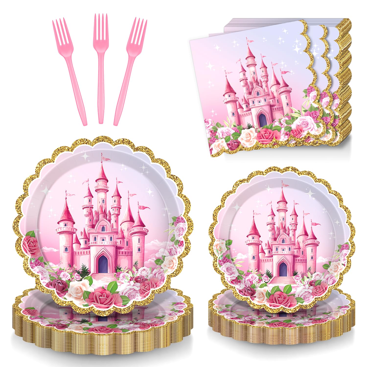 Amazon.com: 96 Pcs Princess Plates for Birthday Party, Princess Plates ...