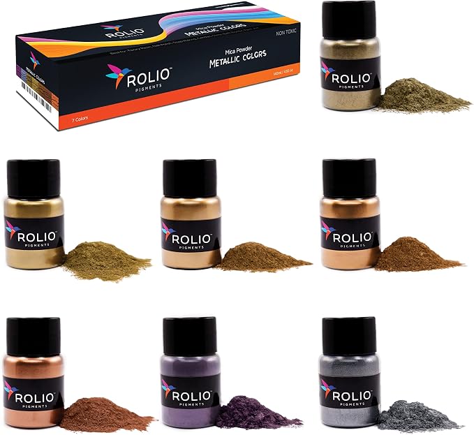 Amazon.com: Rolio - Metallic Pigment Powder - 7 Jars/ 20ml, Metallic ...