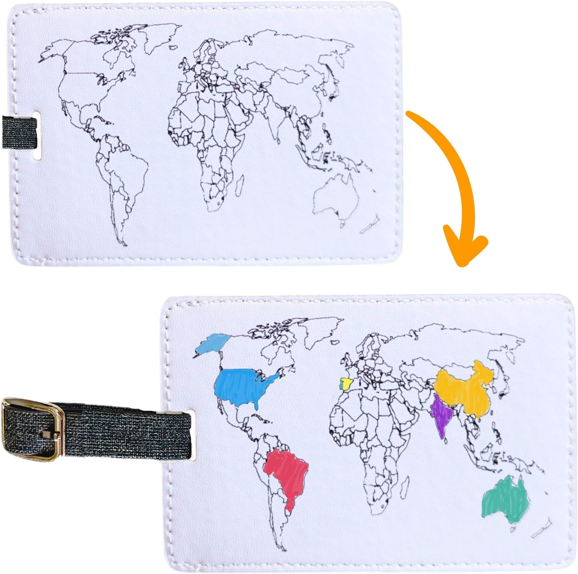 Amazon.com: Paint-Over World Map Luggage Tag - Unique World Map Luggage ...
