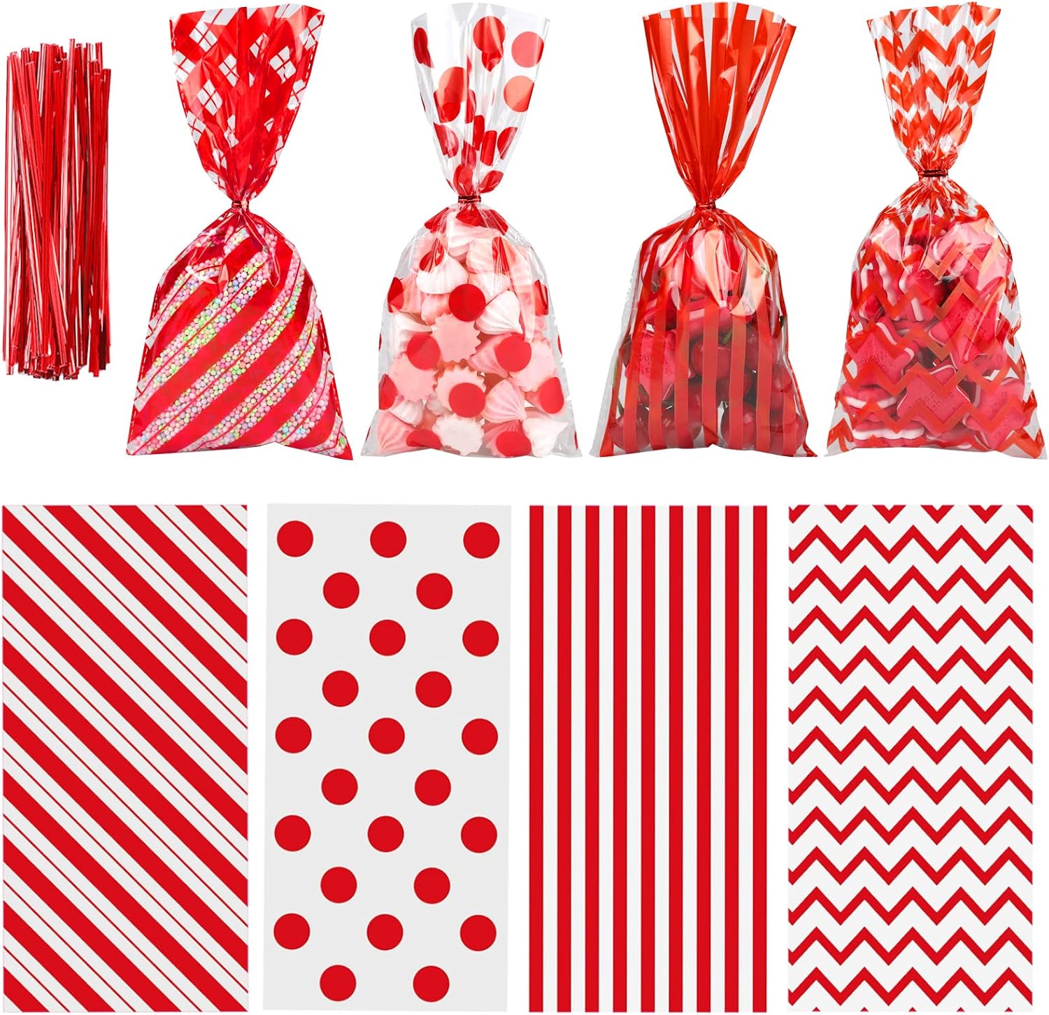 Aneco 100 Pack Red Cellophane Bags Plastic Candy Bags Gift Bags Goodie ...
