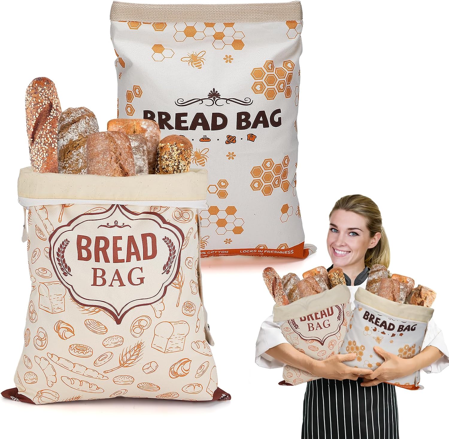 Amazon.com: 2pcs Reusable Beeswax Bread Bags for Homemade Bread ...