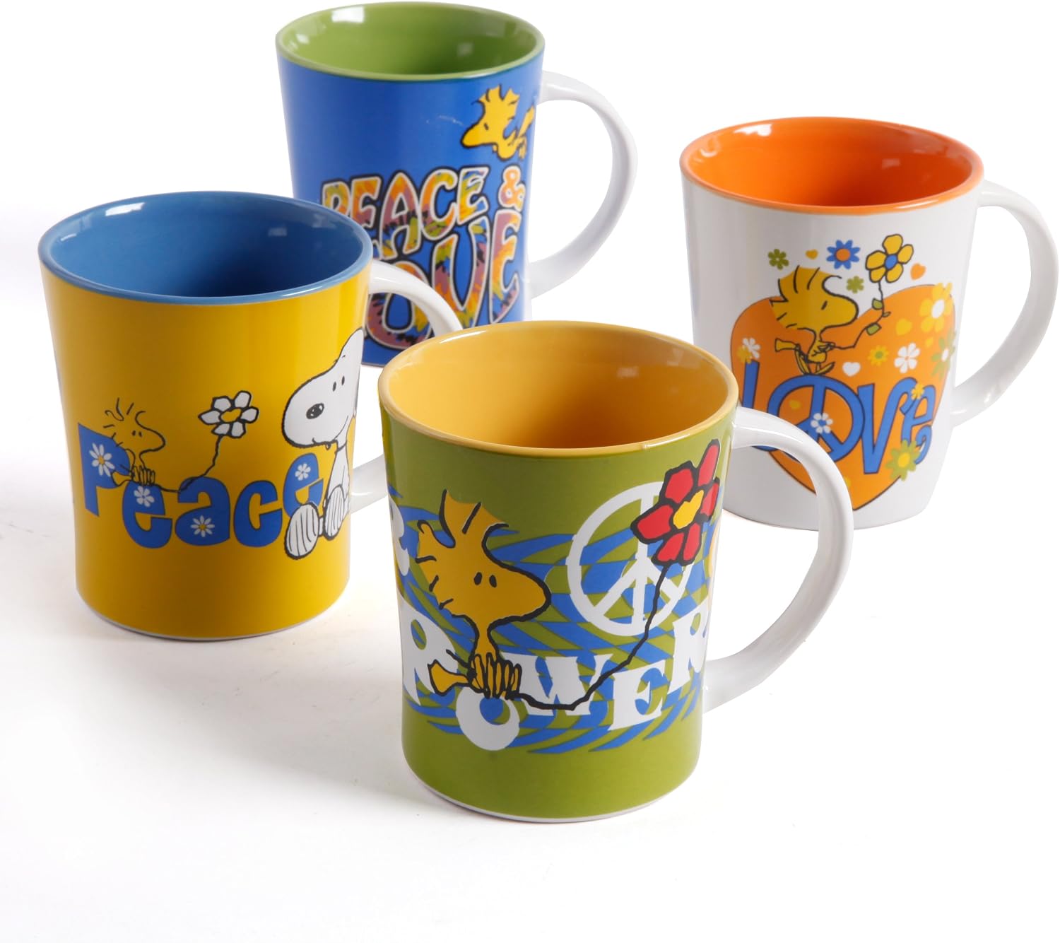 Amazon.com | Peanuts Peace Pals 4 Pack 15oz Mugs, Asst Designs: Coffee ...