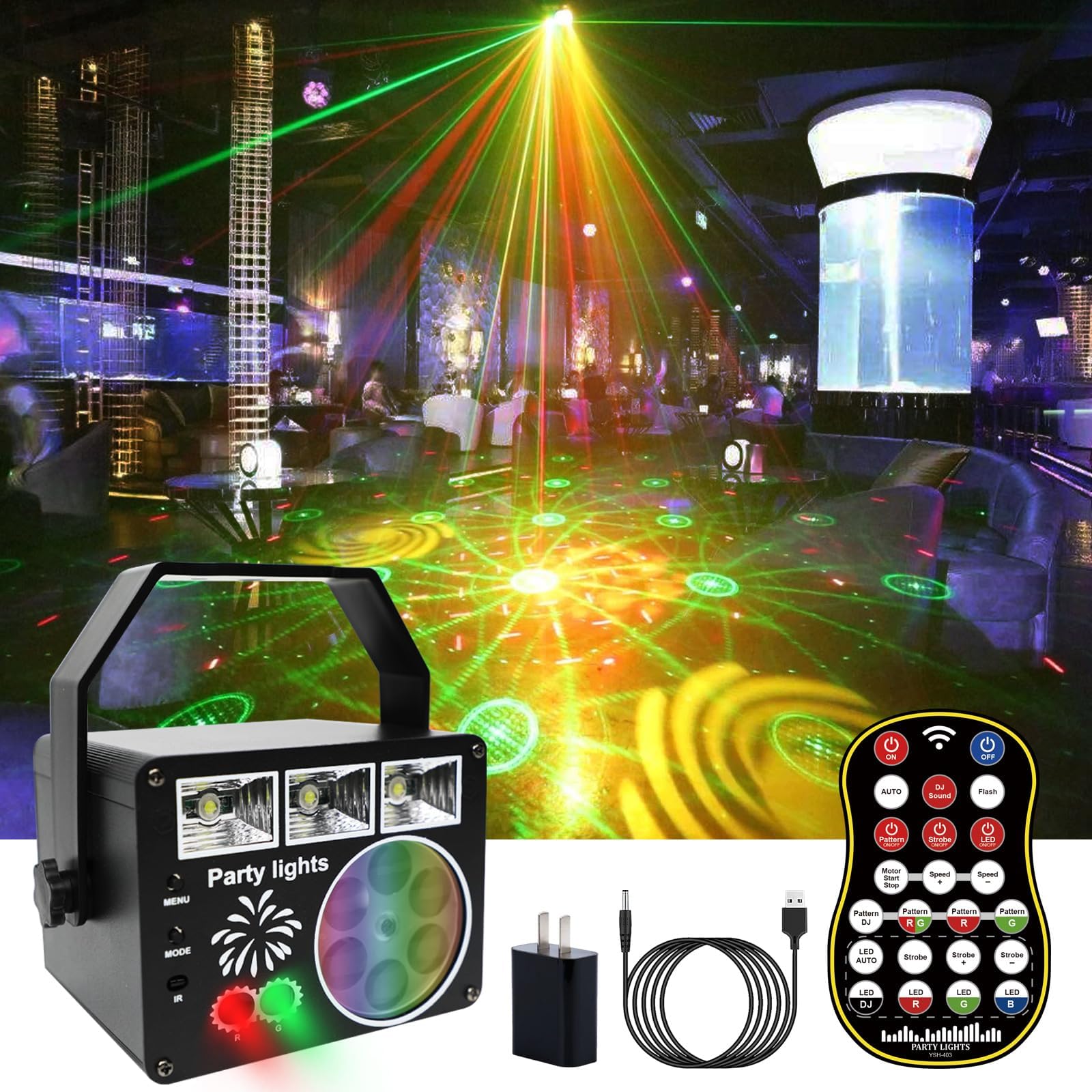 Amazon.com: GIZWIN Stage Party Lights DJ Disco Lights 3 in1 with Strobe ...