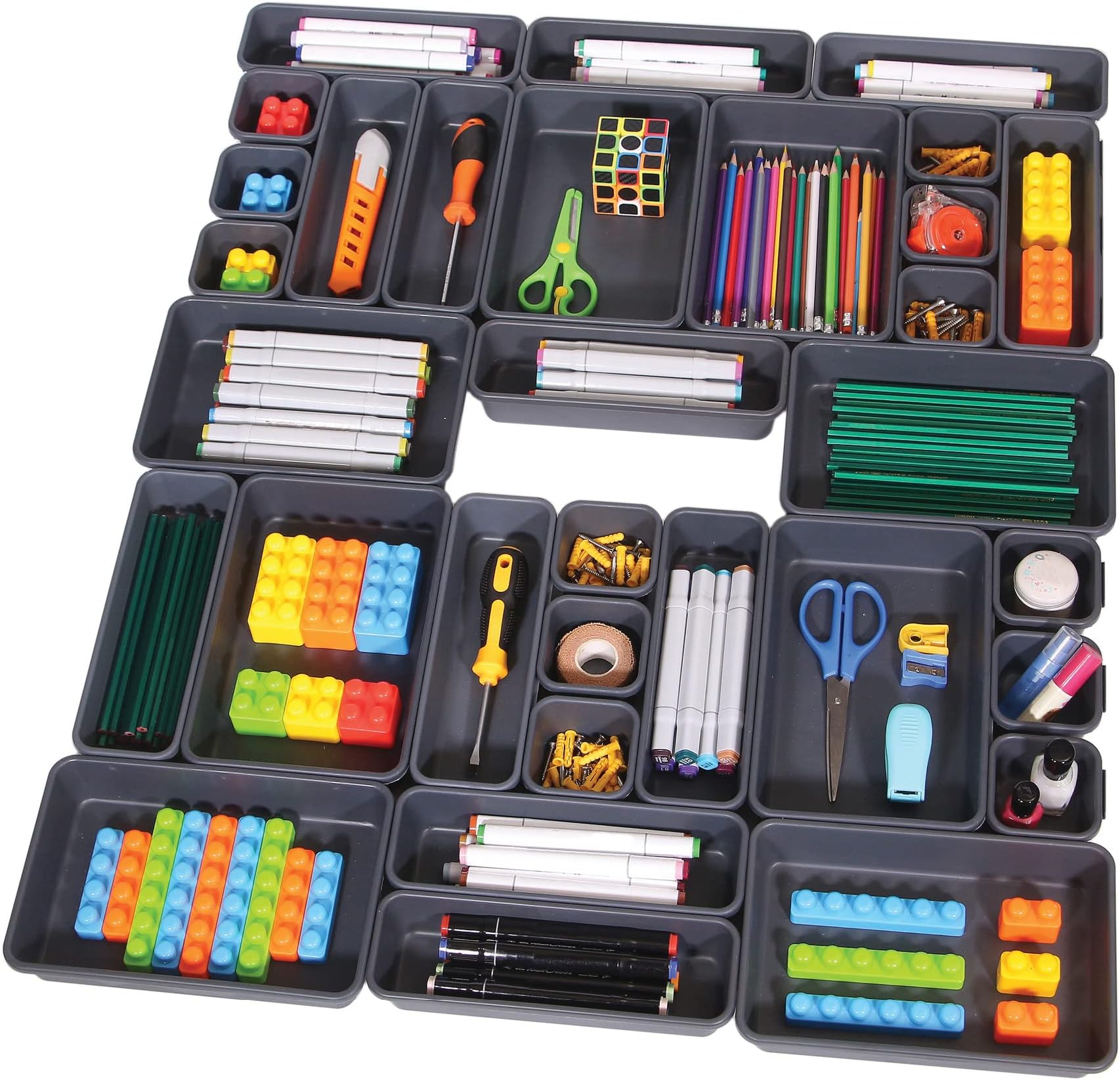 Amazon.com: Set of 32 Interlocking Desk Drawer Organizer Tray Dividers ...