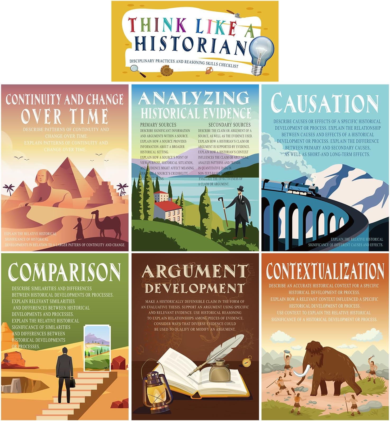 Amazon.com : Pasimy 7 Pcs Thinking Poster for Classroom Social Studies ...