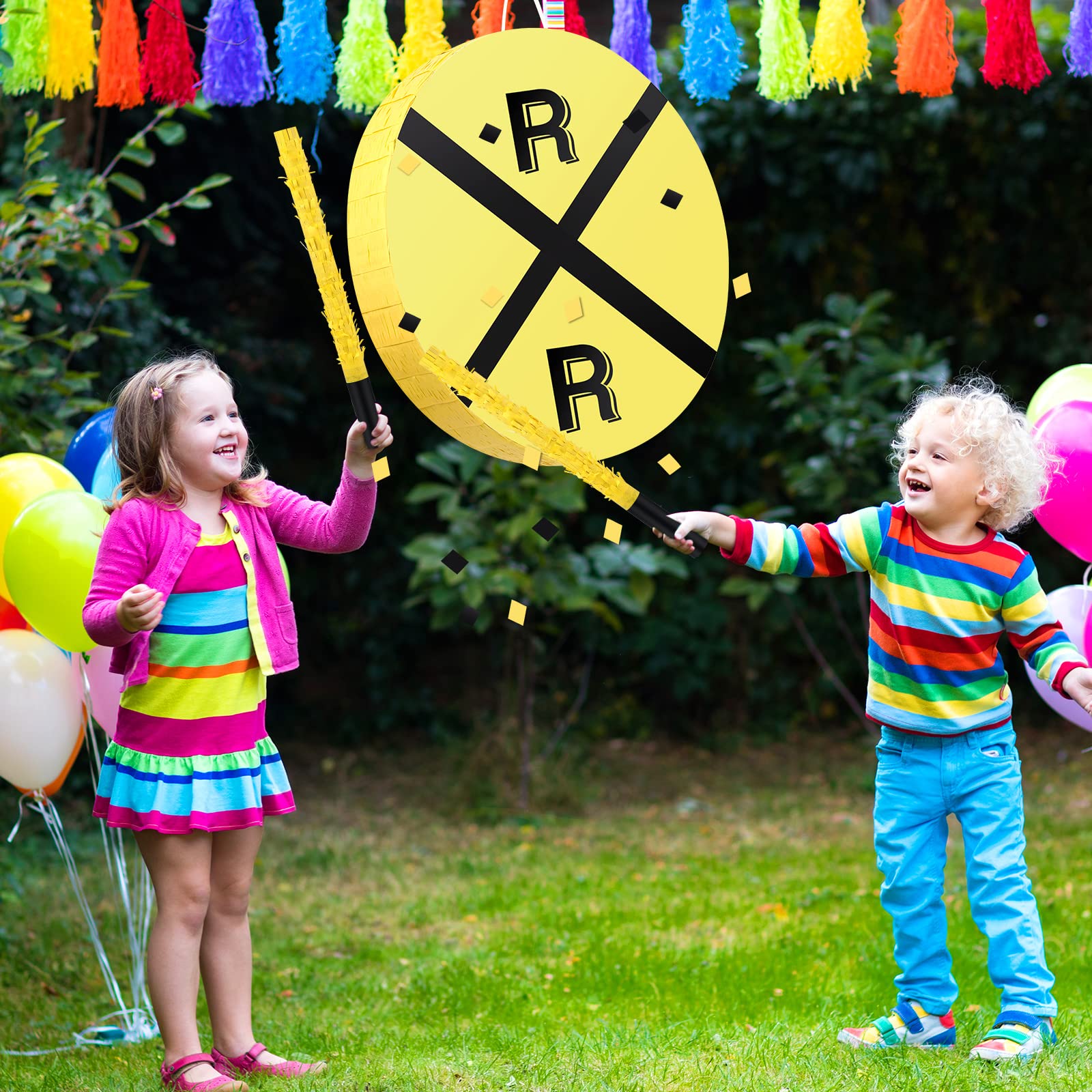 Railroad Crossing Sign Pinata Bundle with a Blindfold and Bat 17.7 x 17 ...