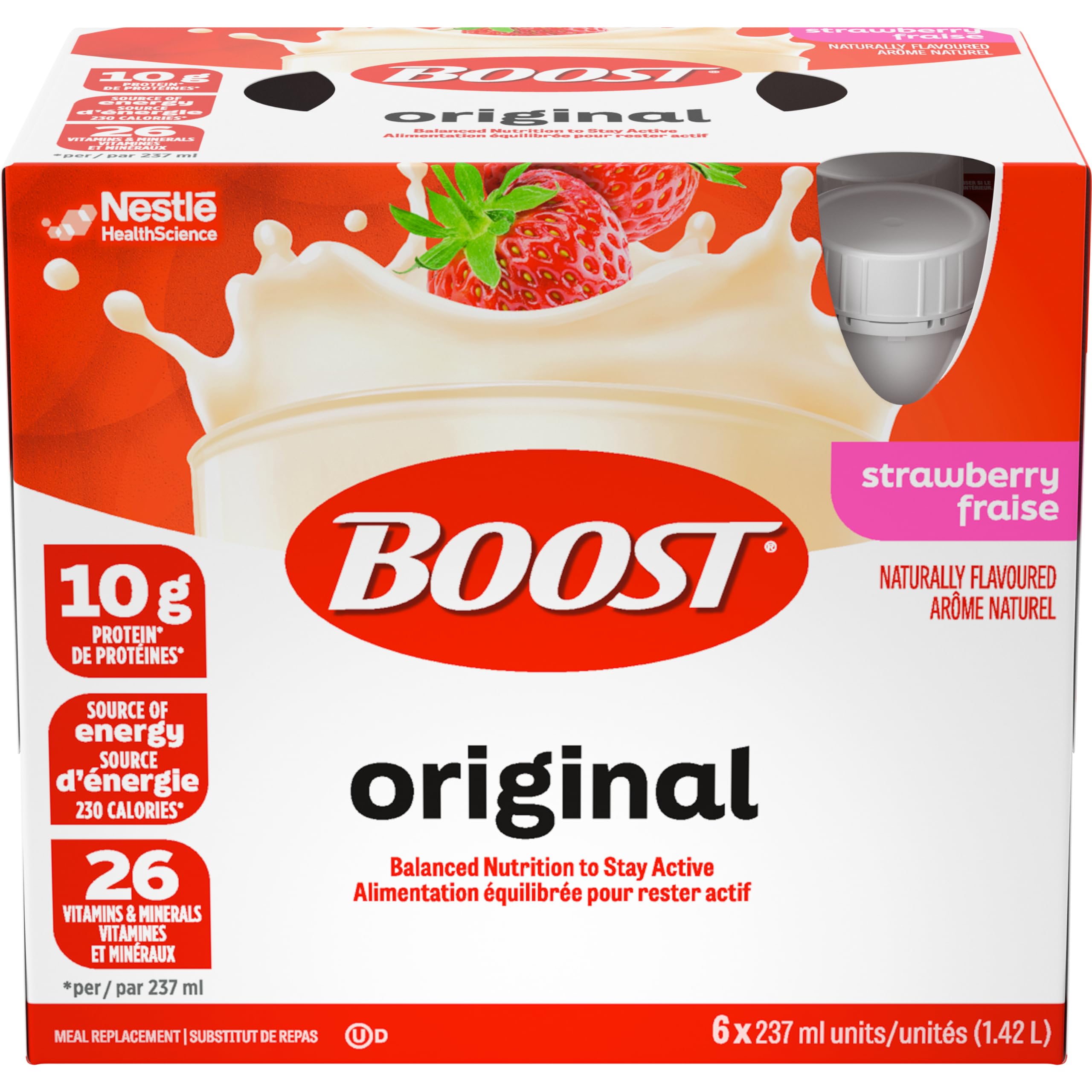 BOOST Lot de 4 boissons originales de remplacement de repas, fraise, 6 ...