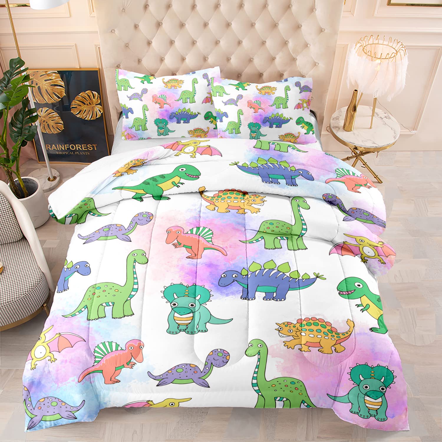 CVHOUSE Dinosaur Comforter Set Queen Size,Kawaii Cartoon Dinosaurr ...