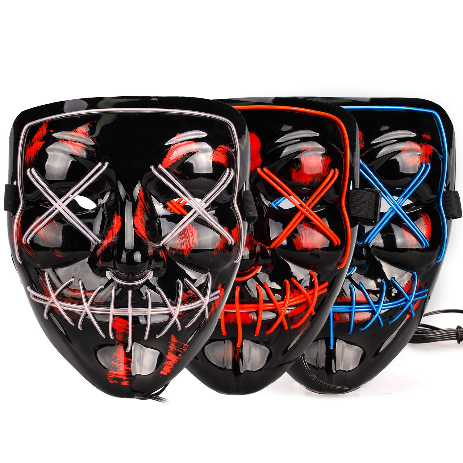 iChase Light Up Purge Scary Mask, EL Wire Neon Cosplay Mask, Flashing ...