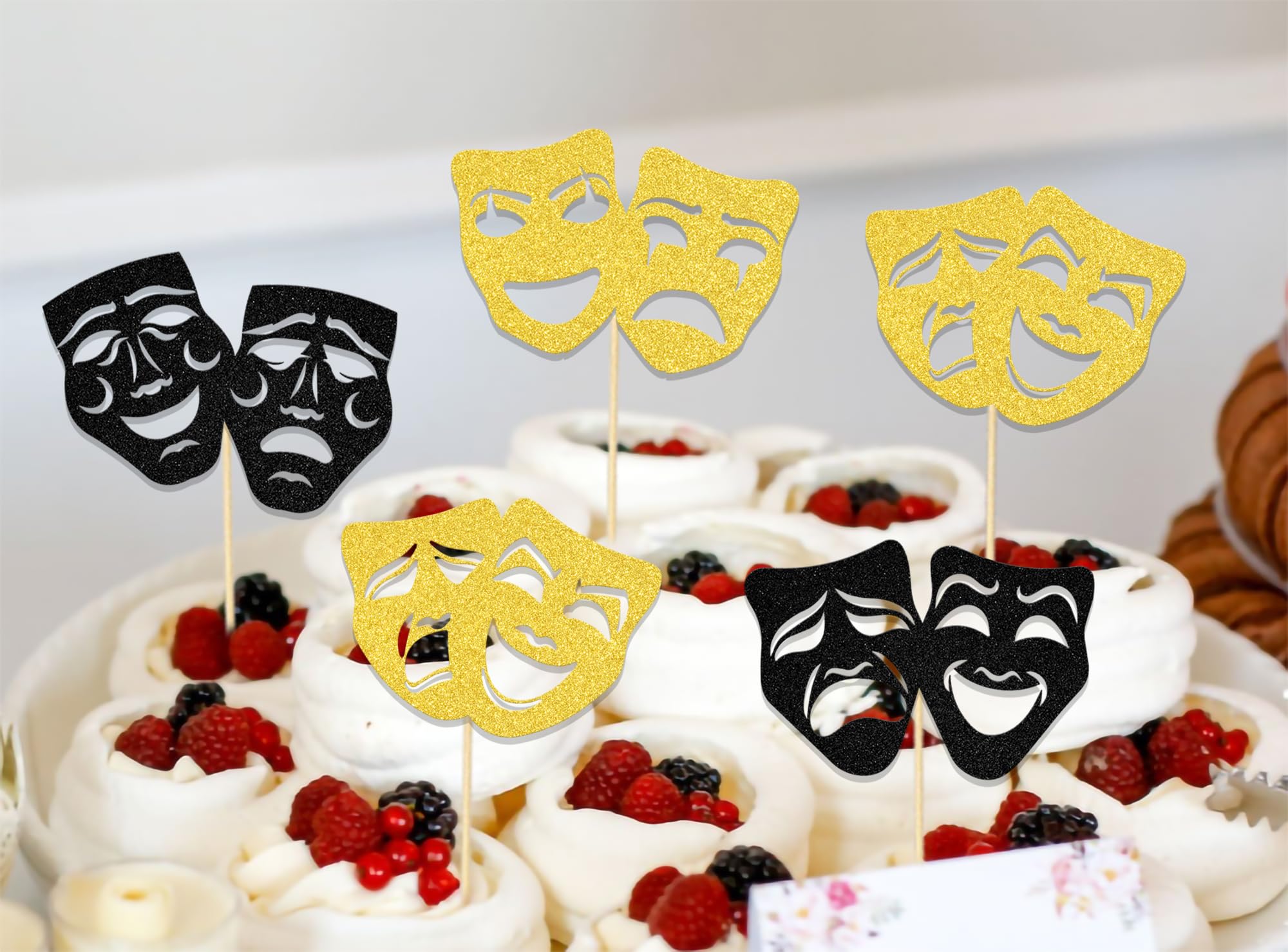 Snapklik.com : 24Pcs Theatrical Mask Cupcake Topper Movie Night Theme ...