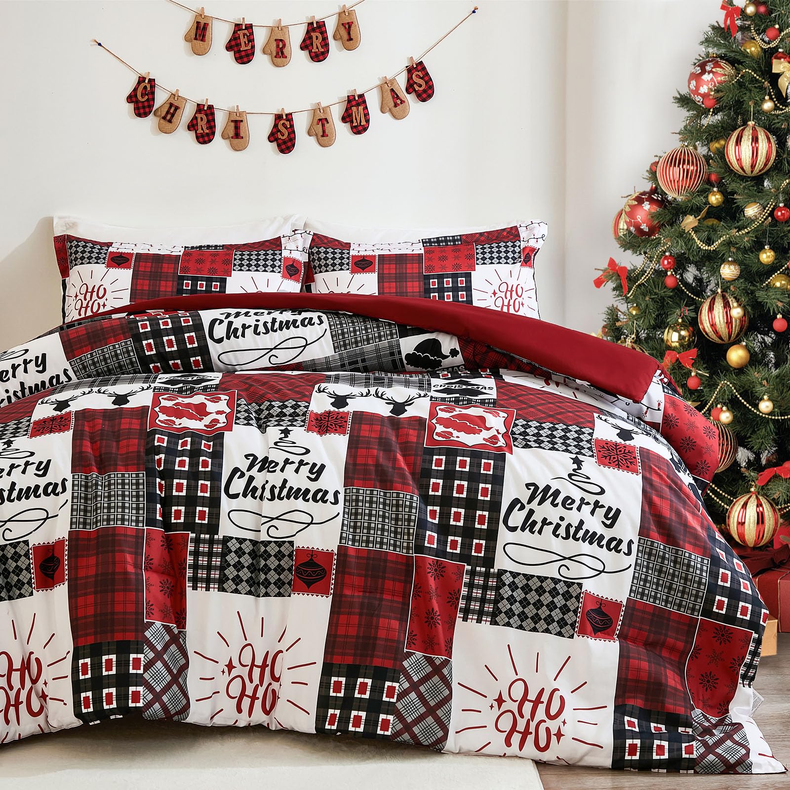 Amazon.com: Dinjoy Comforter Set Queen Size,Soft Christmas Comforter ...