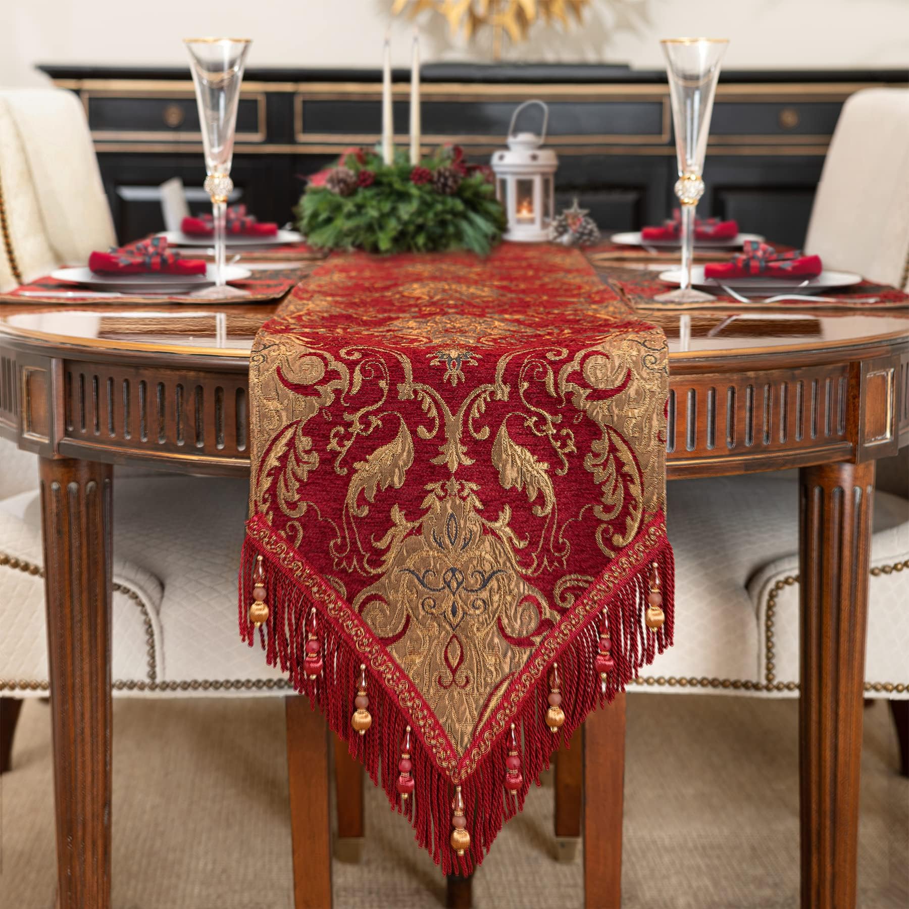 Amazon.com: Luxury Damask 13" X 70" Burgundy Table Runner : Home & Kitchen
