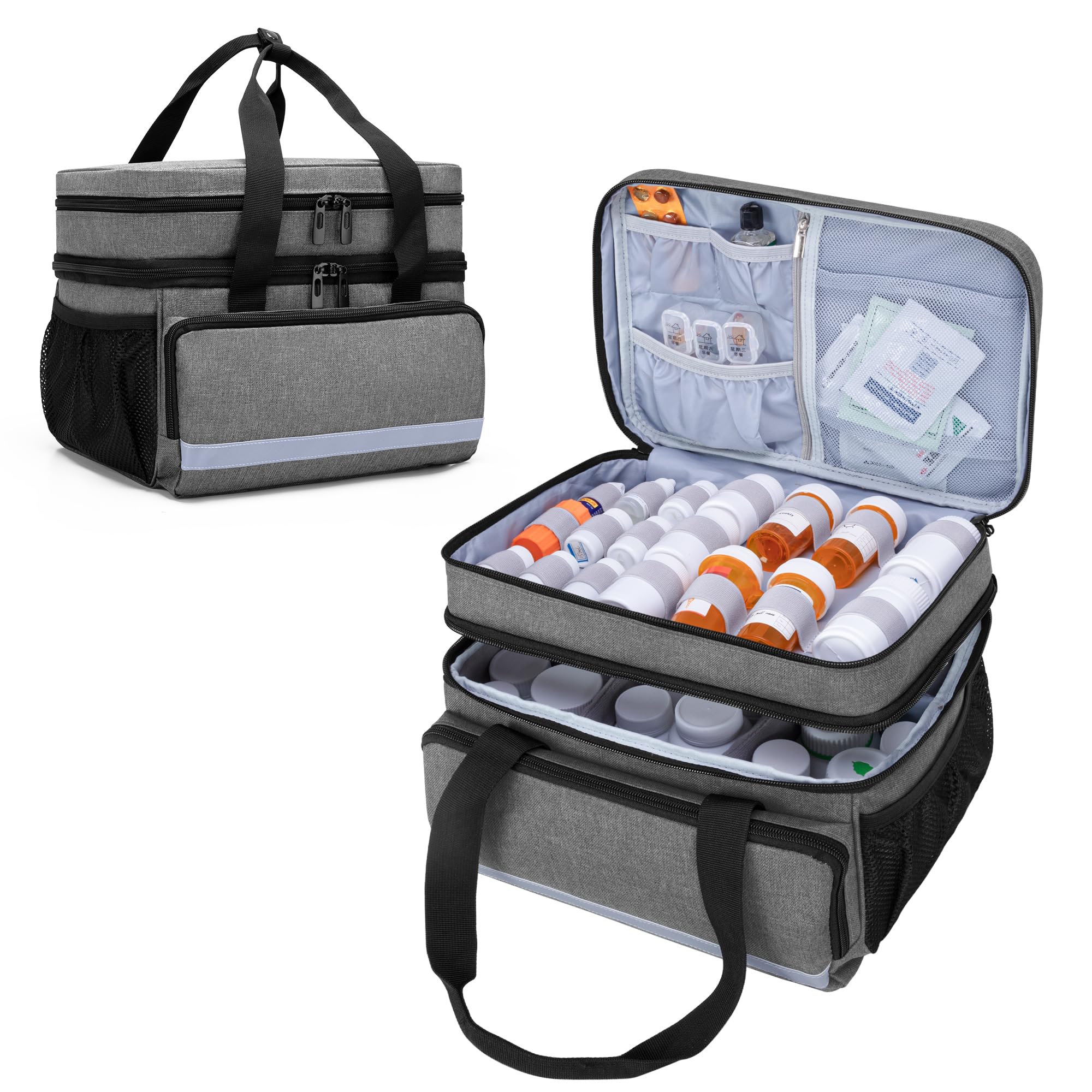 CURMIO Double Layers Pill Bottle Organizer Bag Empty, Medicine ...