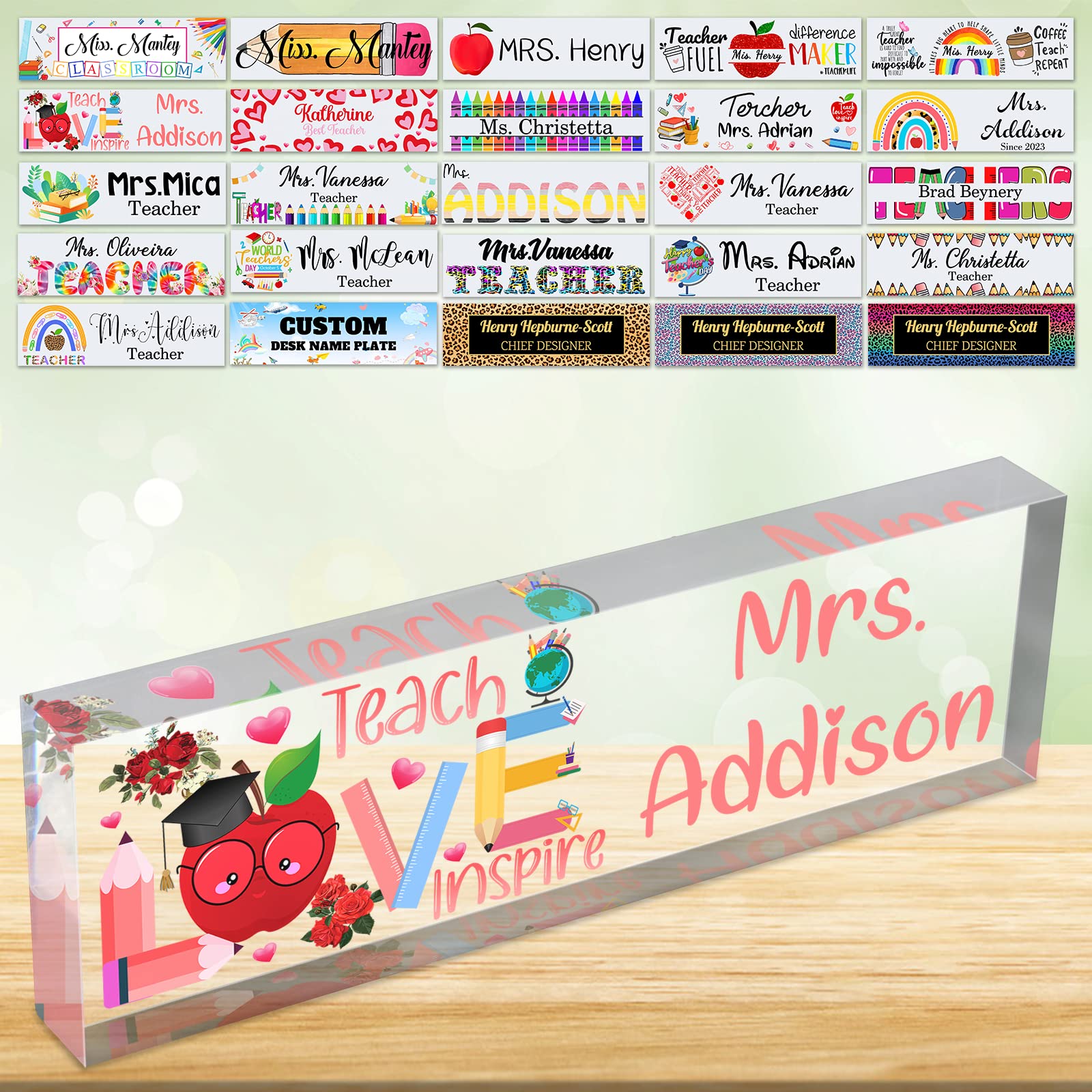 Amazon.com: Acrylic Desk Name Plate Personalized for Teacher Custom ...