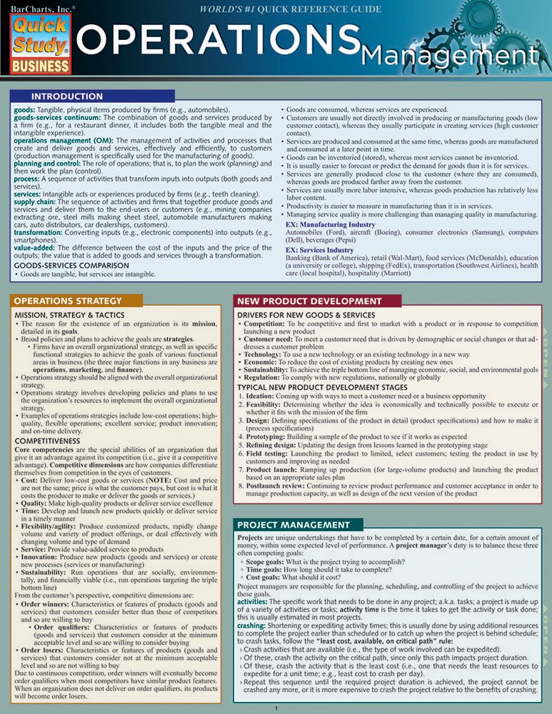 Operations Management: QuickStudy Laminated Reference Guide (Quick Study) eBook : BarCharts ...