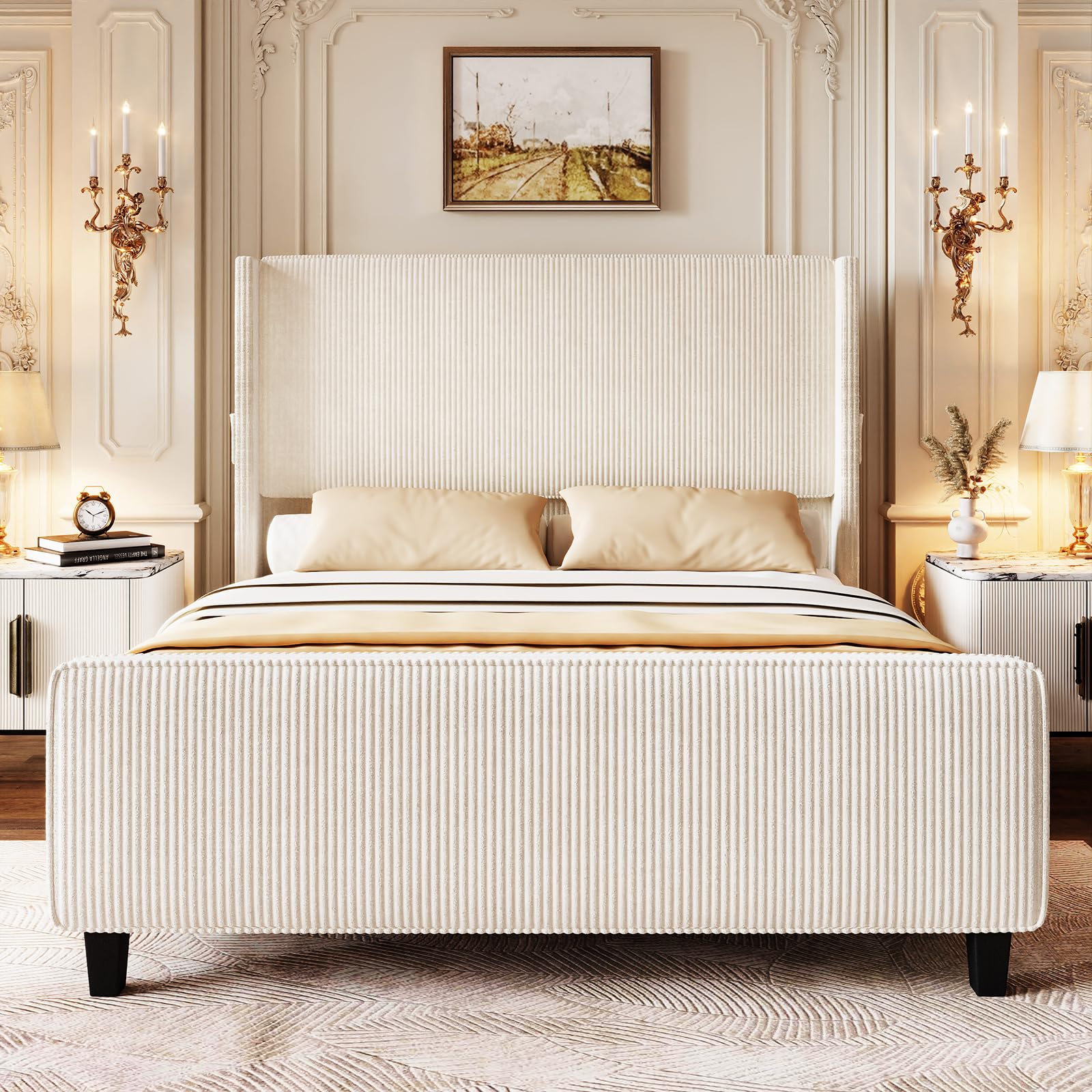 Amazon.com: VINTLJUS Queen Size Bed Frame with Headboard, Upholstered ...