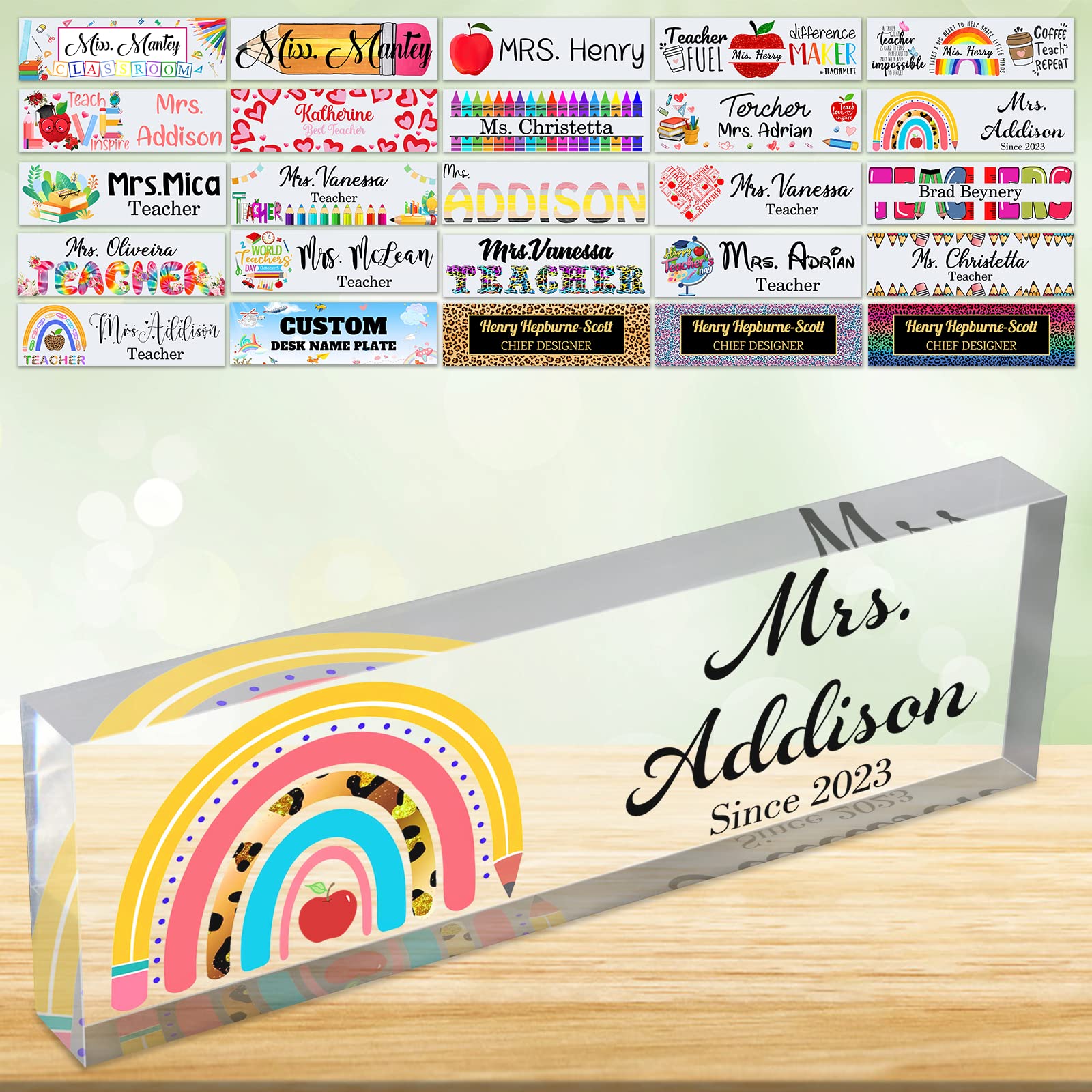 Amazon.com: Acrylic Desk Name Plate Personalized for Teacher Custom ...