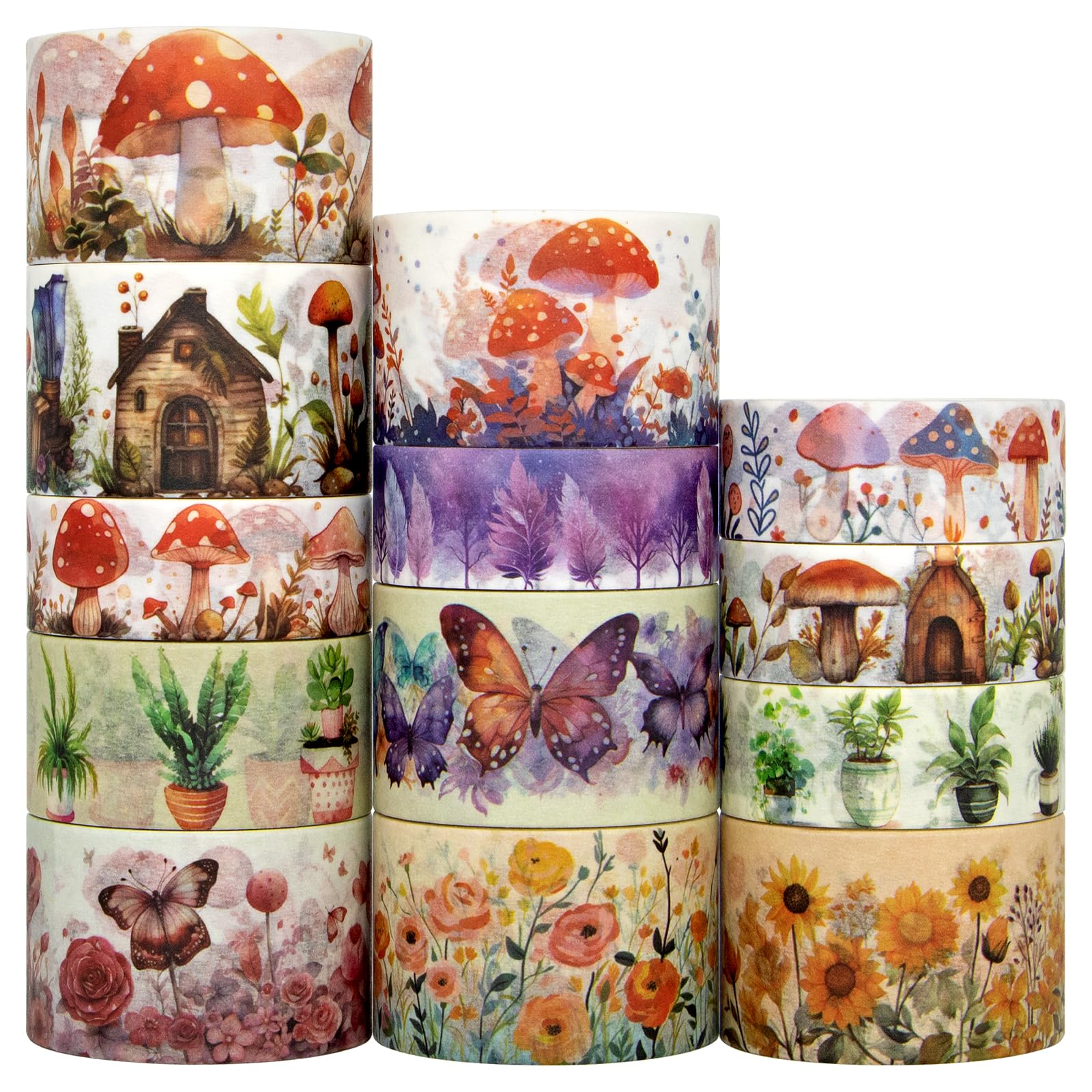KOVANO Washi Tape Set 13 Rolls - Mushroom Butterfly Floral Decorative ...
