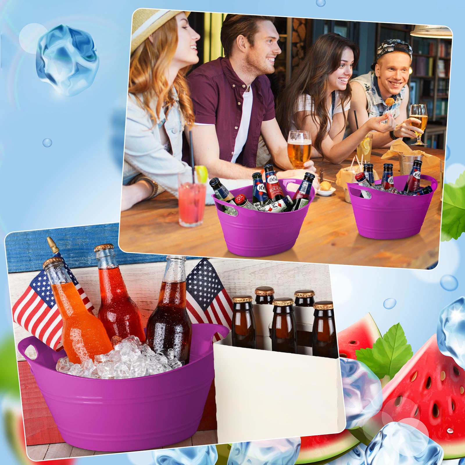 Patelai 6 Pieces Ice Buckets Bulk, Plastic Ice Buckets with Handles ...