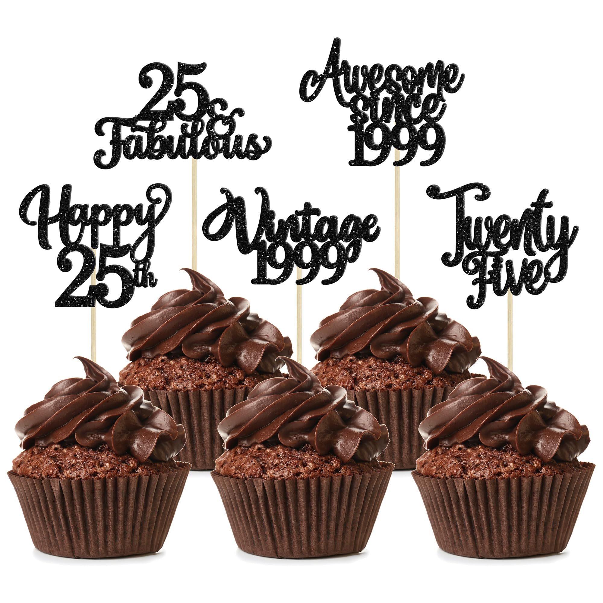 Amazon.com: 30Pcs Happy 25th Birthday Cupcake Toppers Glitter Awesome ...