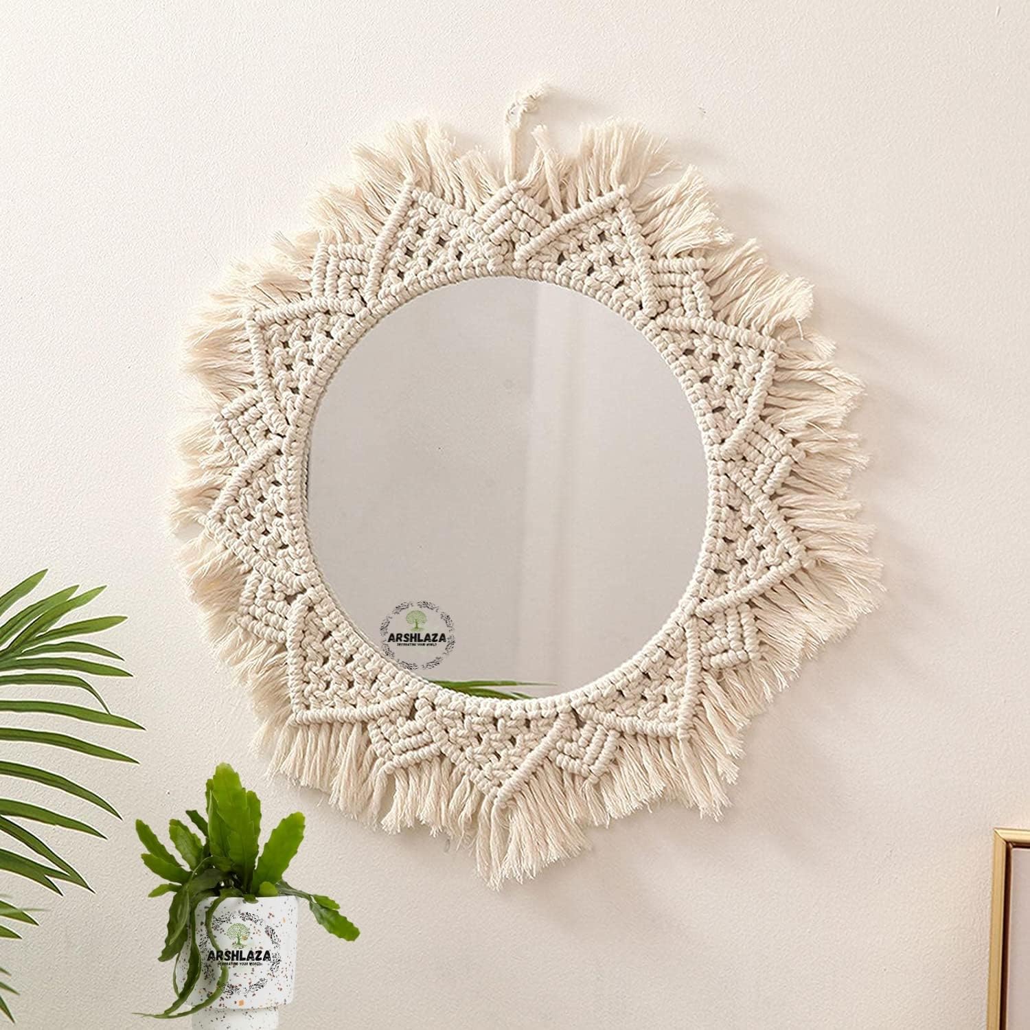 Buy Arshlaza Macrame Hanging Wall Mirror With Macrame Round Mirror Art ...