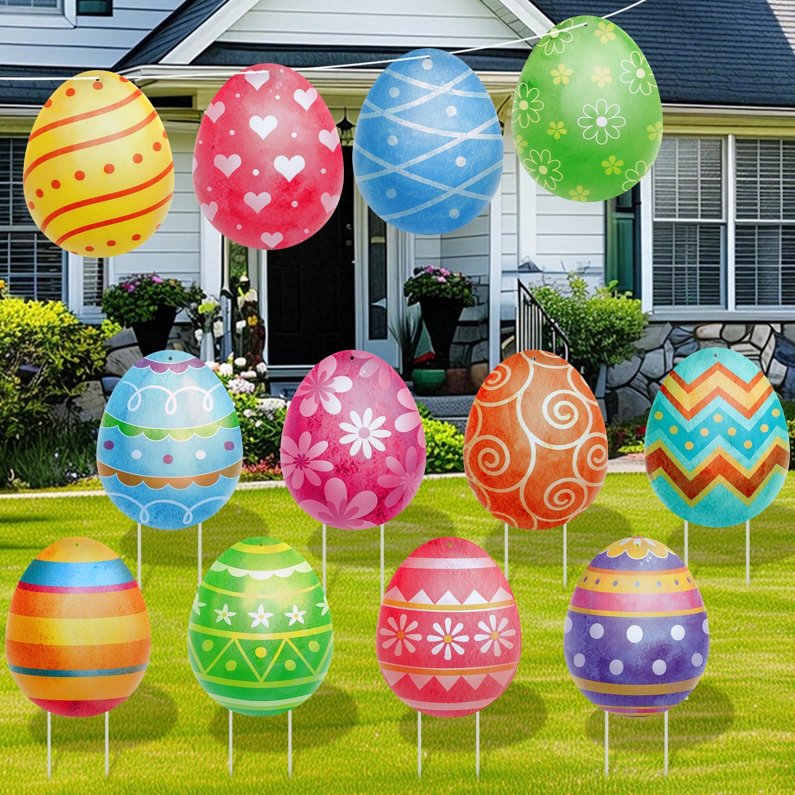 Amazon.com : Weysat 3D Easter Egg Yard Signs with Stake, 5 Pcs, Large ...