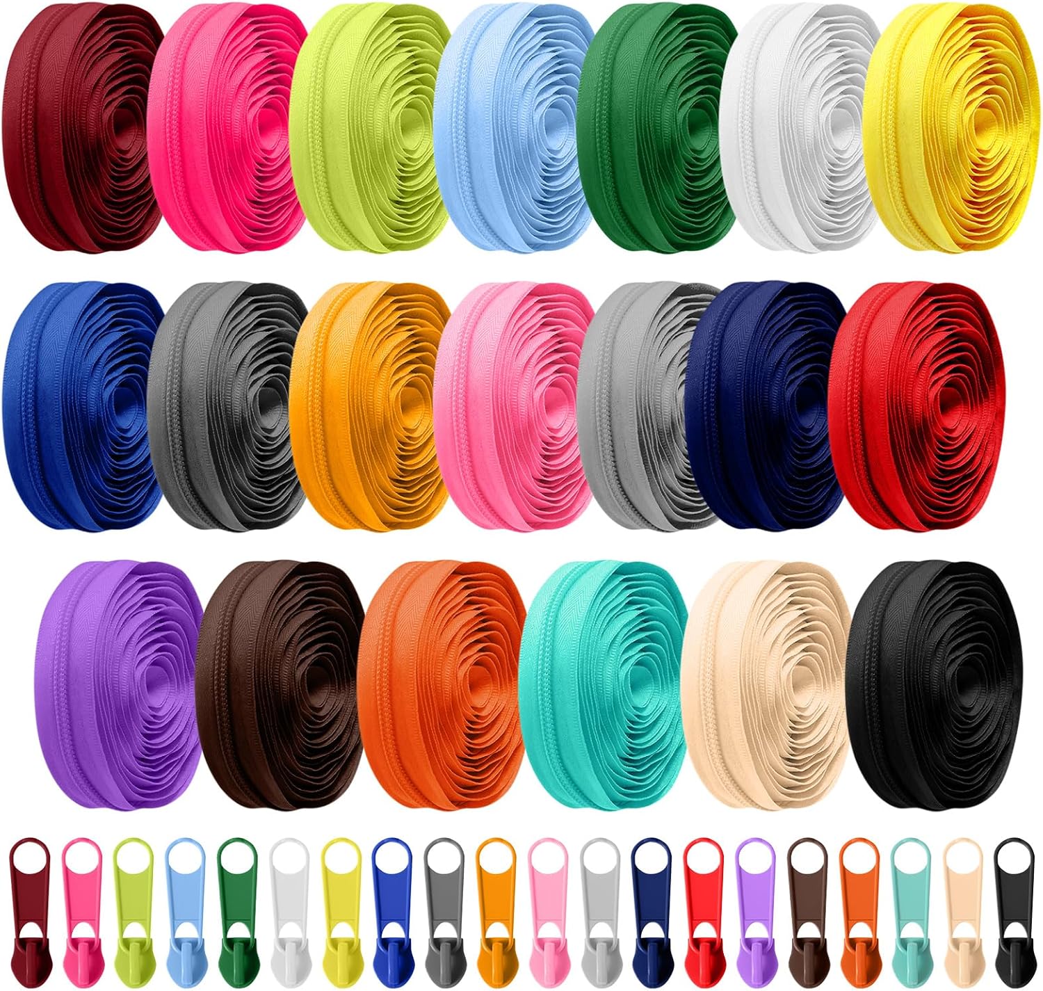 Amazon.com: 60 Yards 20 Pcs Sewing Zippers Bulk, #5 Nylon Zipper Tape ...