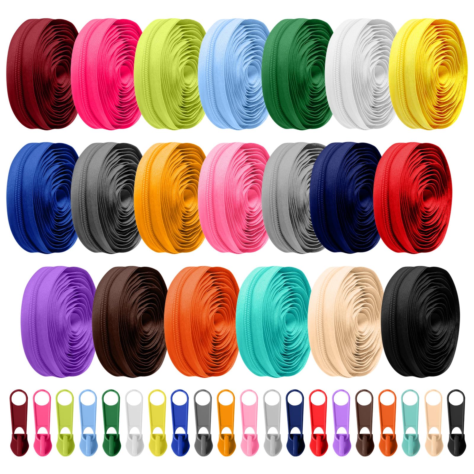 Amazon.com: 60 Yards 20 Pcs Sewing Zippers Bulk, #5 Nylon Coil Zippers ...
