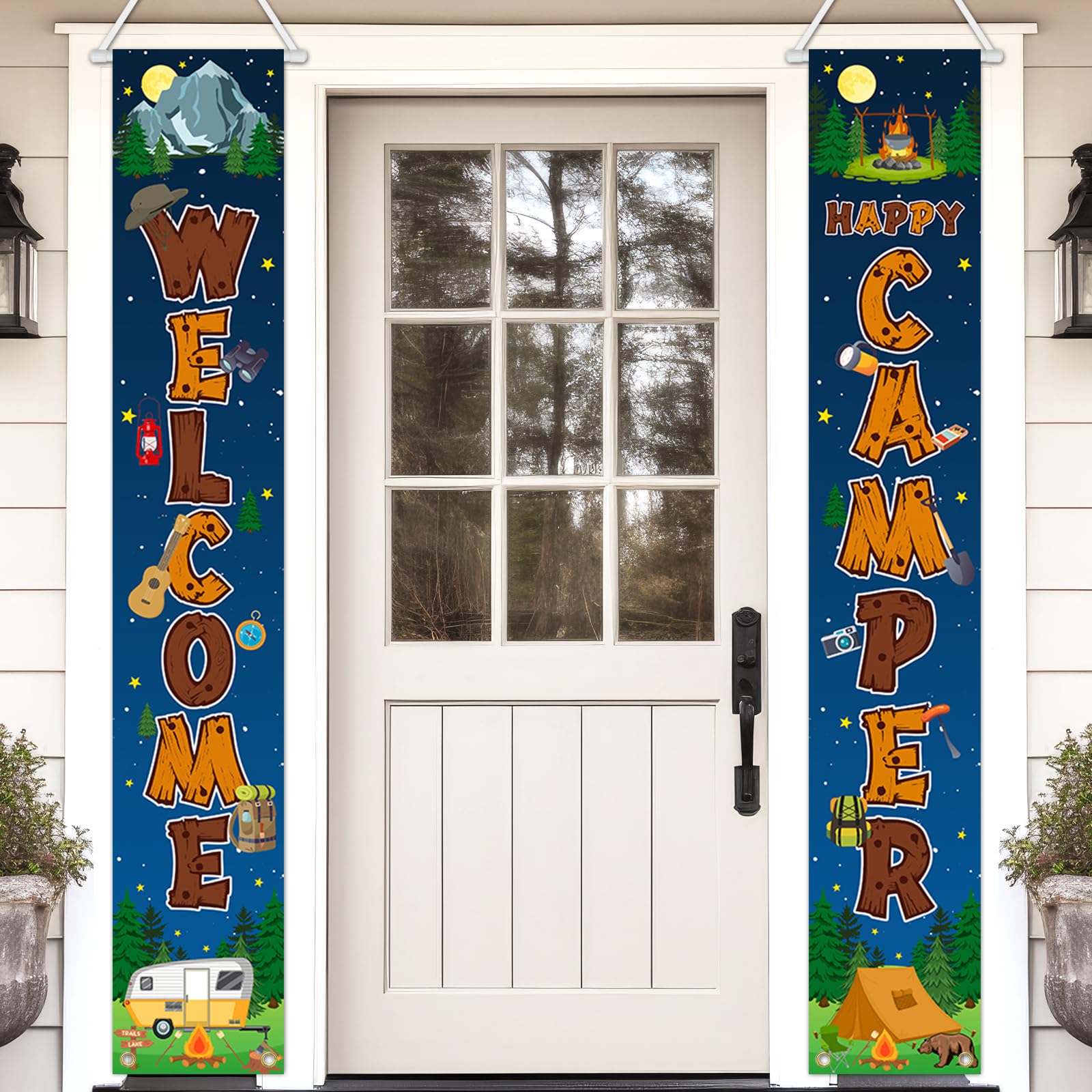 Amazon.com: Avezano Camping Party Banner Welcome Camper Porch Sign ...