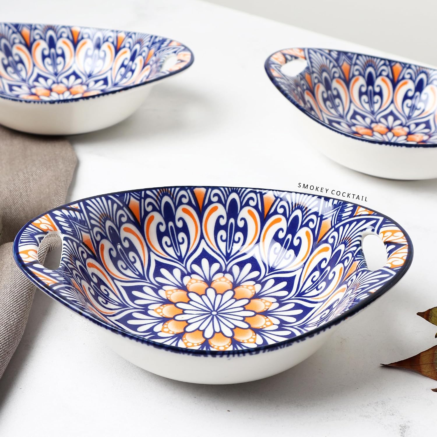 Buy SMOKEY COCKTAIL Ceramic Oval Shape Mandala Platter - Set of 3 | for ...