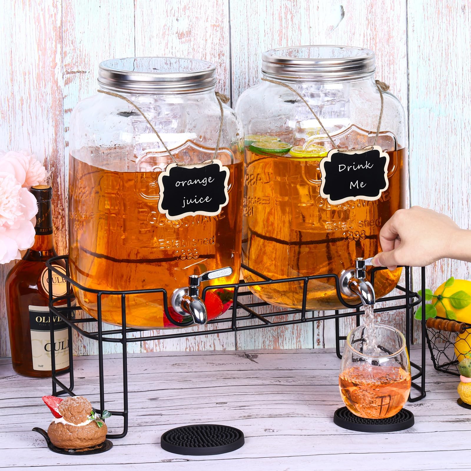 Snapklik.com : TURSTIN 2 Pcs 2 Gallon Glass Beverage Drink Dispenser