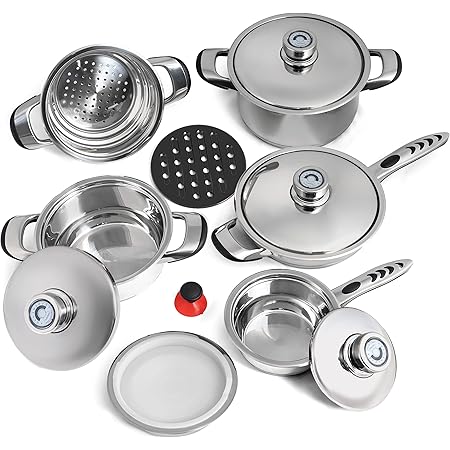 Amazon.com: Maxam 9-Element Waterless Cookware Set, Durable Stainless ...