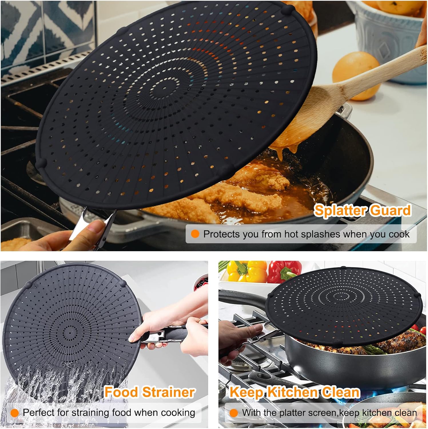 silicone splash guard for frying pans 12.5 with folding handle splash ...