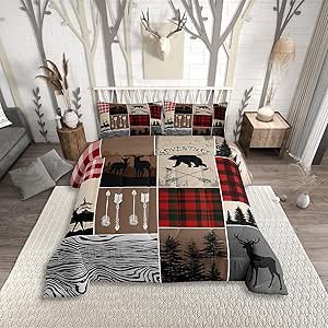 Amazon.com: Erosebridal Rustic Farmhouse Comforter Set Twin, Deer Bears Patchwork Bedding Set ...