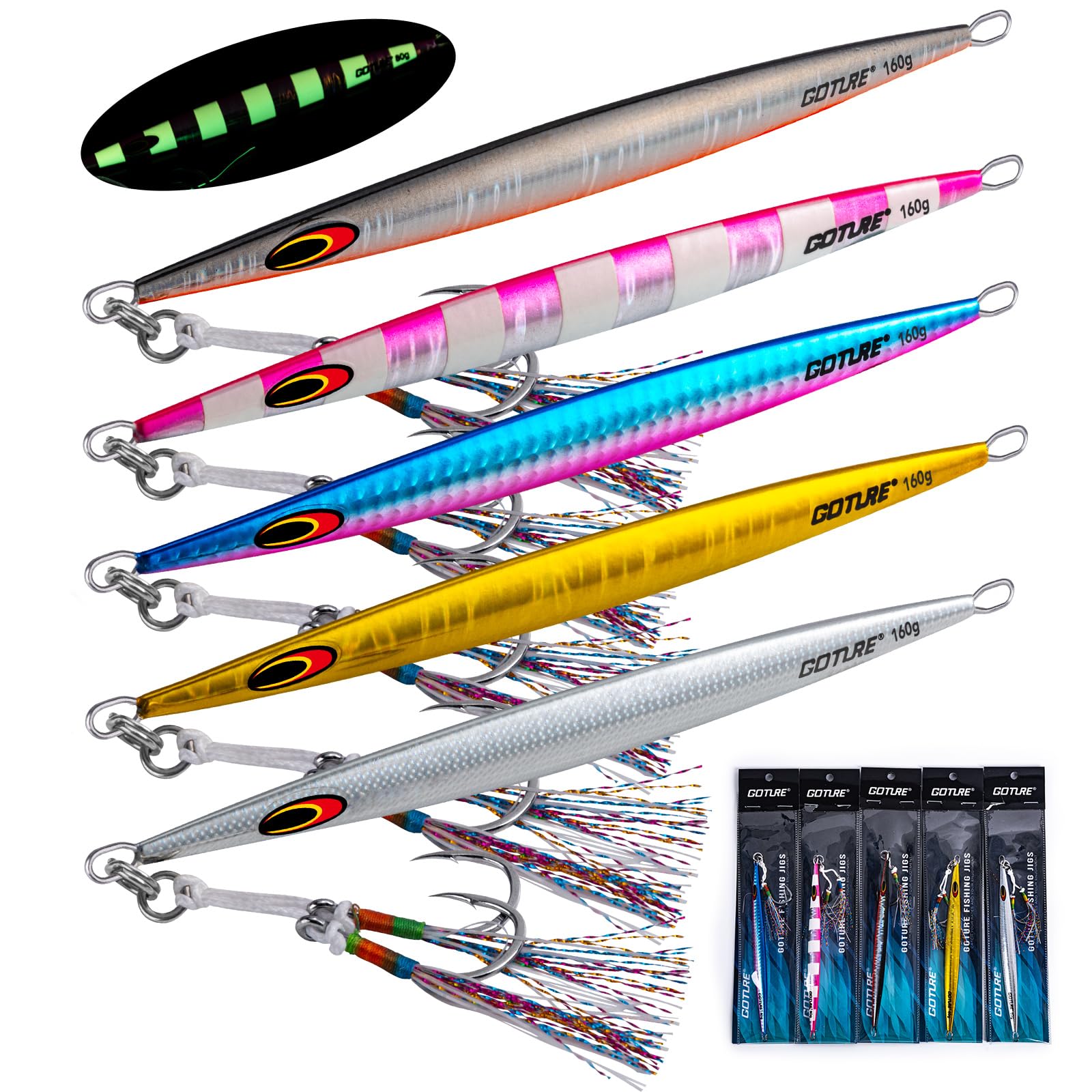 Amazon.com : Goture 5pcs Vertical Fishing Jigs Saltwater,Luminous Slow ...