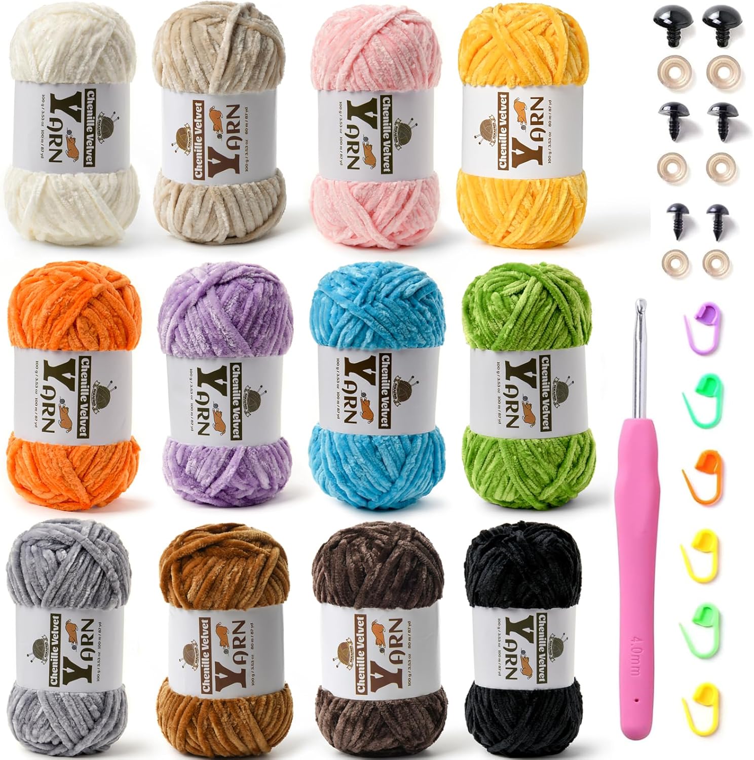 Amazon.com: 12 Pack Multicolor Crochet Yarn, Fluffy Chunky Chenille ...