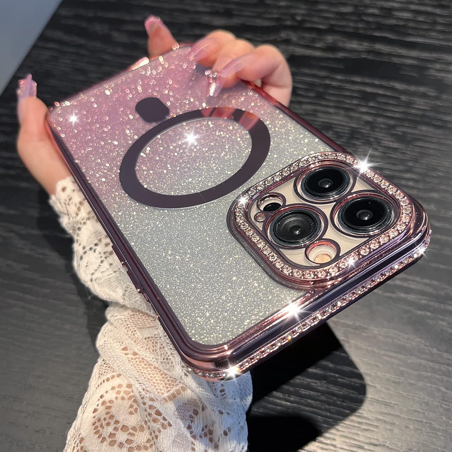 Amazon.com: KANGHAR Compatible with iPhone 13 Pro Magnetic Gradient Glitter Case Luxury Plating ...
