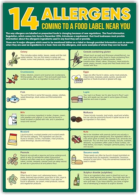 14 Allergens Notice Sign - Vinyl Food Hygiene Sticker with Lamination ...