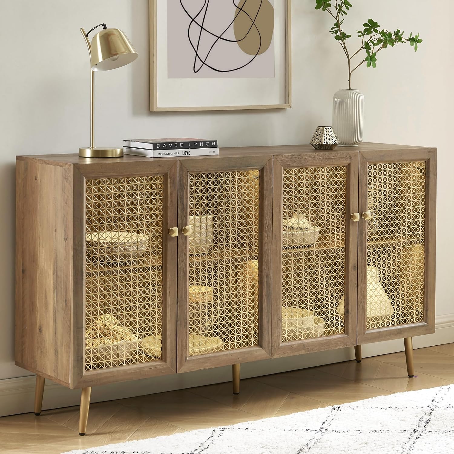 Amazon.com: JYED DECOR Storage Cabinet Sideboard Large Buffet with LED ...